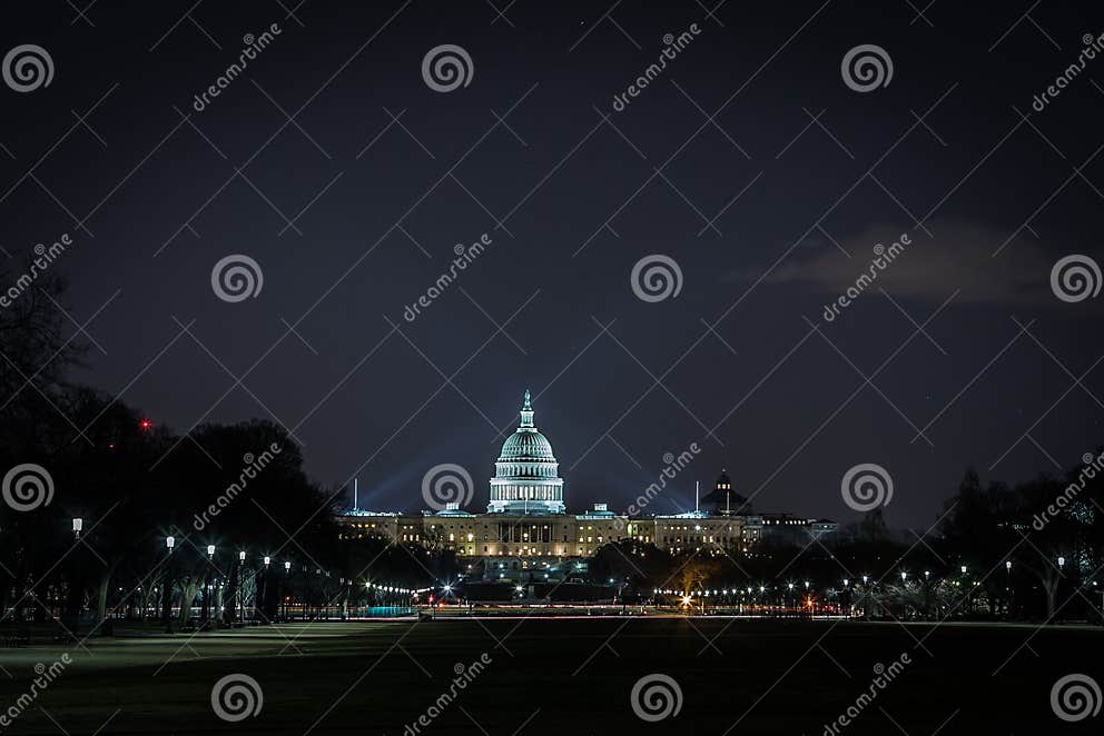 US Capitol Building at Night Stock Photo - Image of capitol, night ...