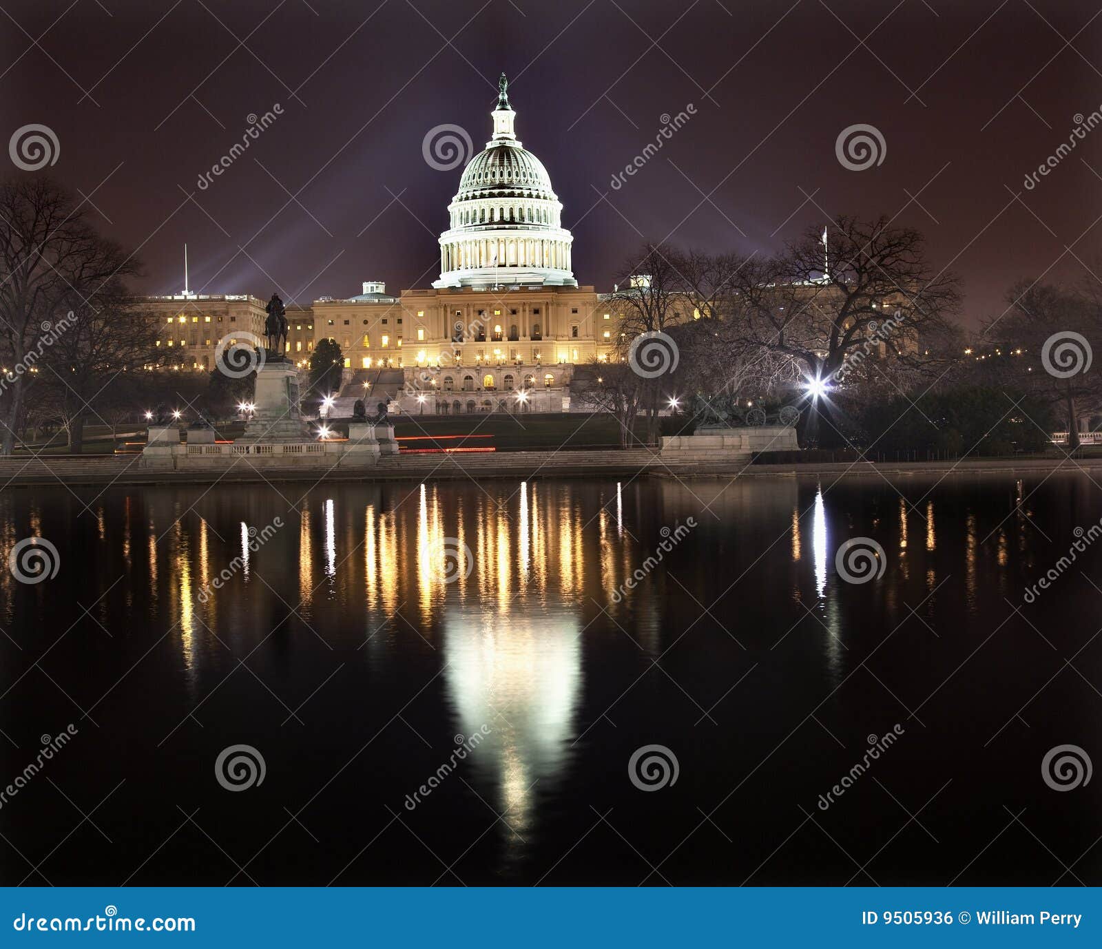 US Capitol Night Reflection Washington DC Stock Photo - Image of ...
