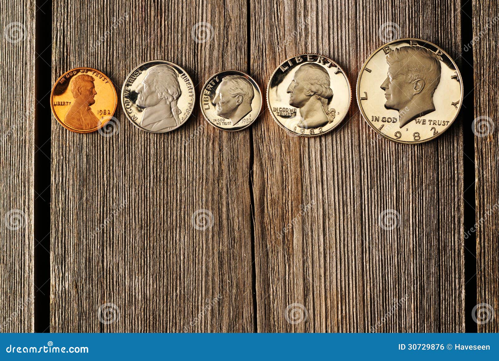 US Cent Coins Over Wooden Background Stock Photo - Image of dollar ...