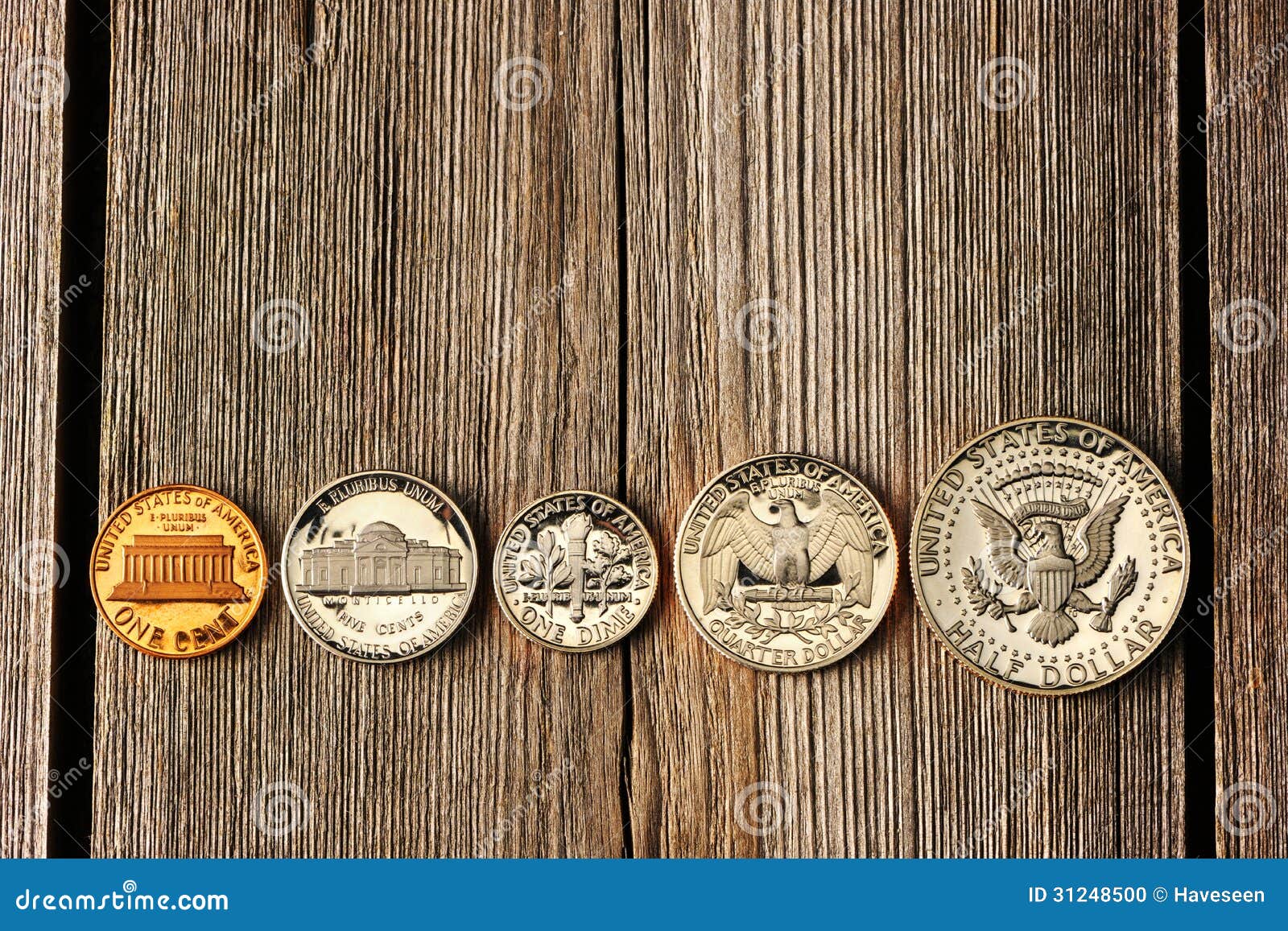 US Cent Coins Over Wooden Background Stock Photo - Image of savings ...