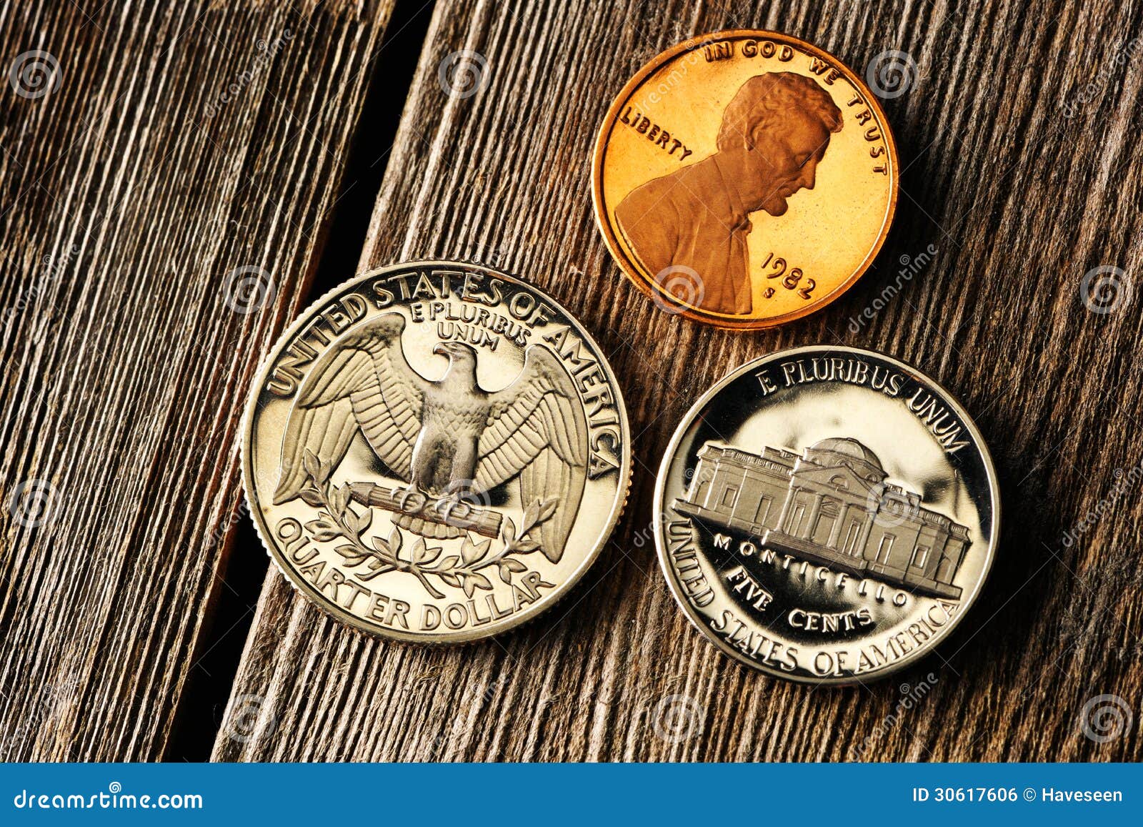 US Cent Coins Over Wooden Background Stock Photo - Image of business ...
