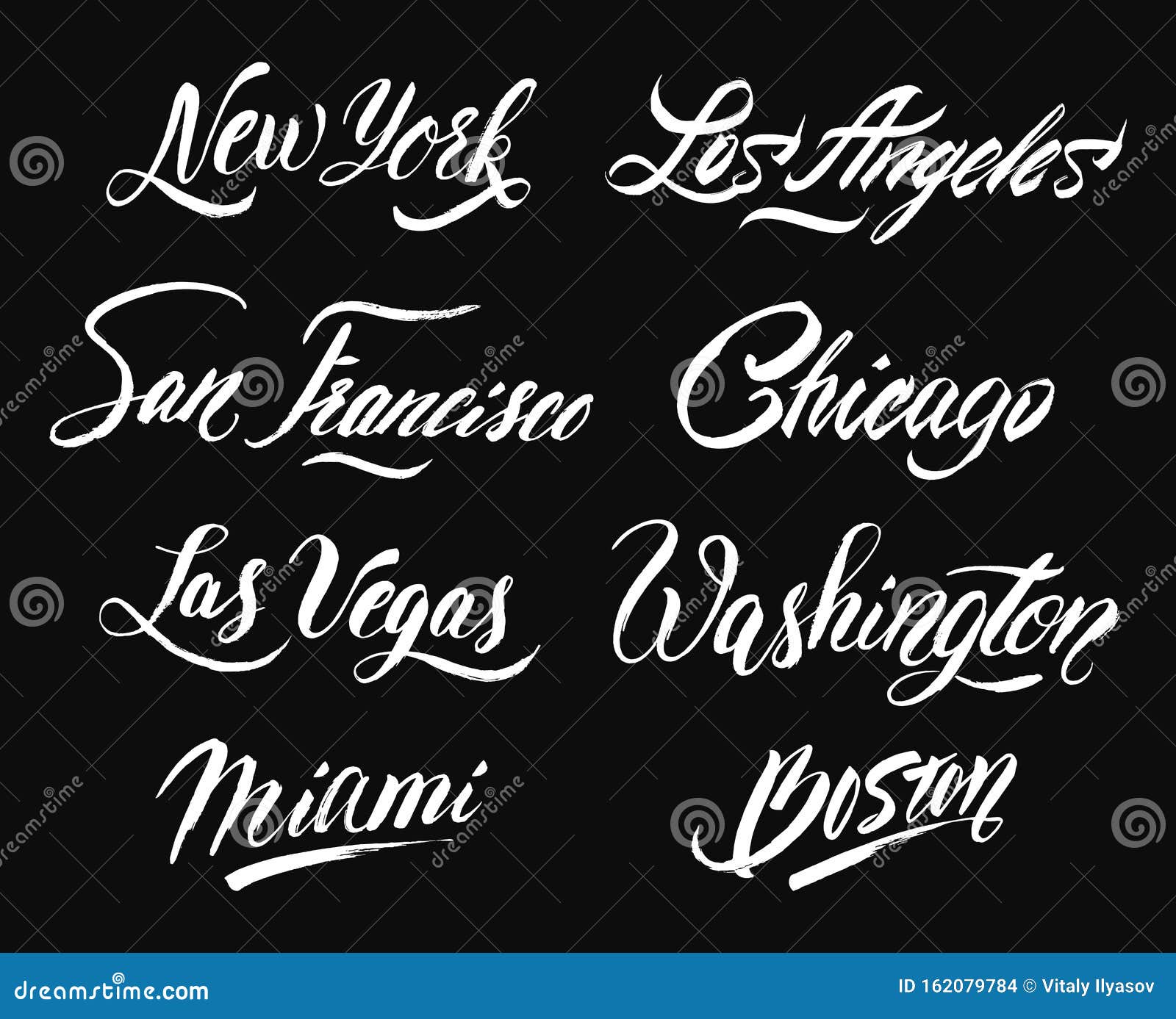 US cities handwritten set stock vector. Illustration of american ...