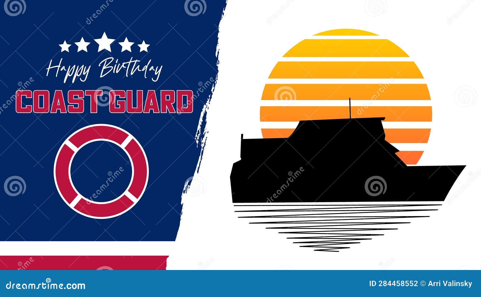 US Coast Guard S Birthday, with a Ship and Sun Theme. Vector ...
