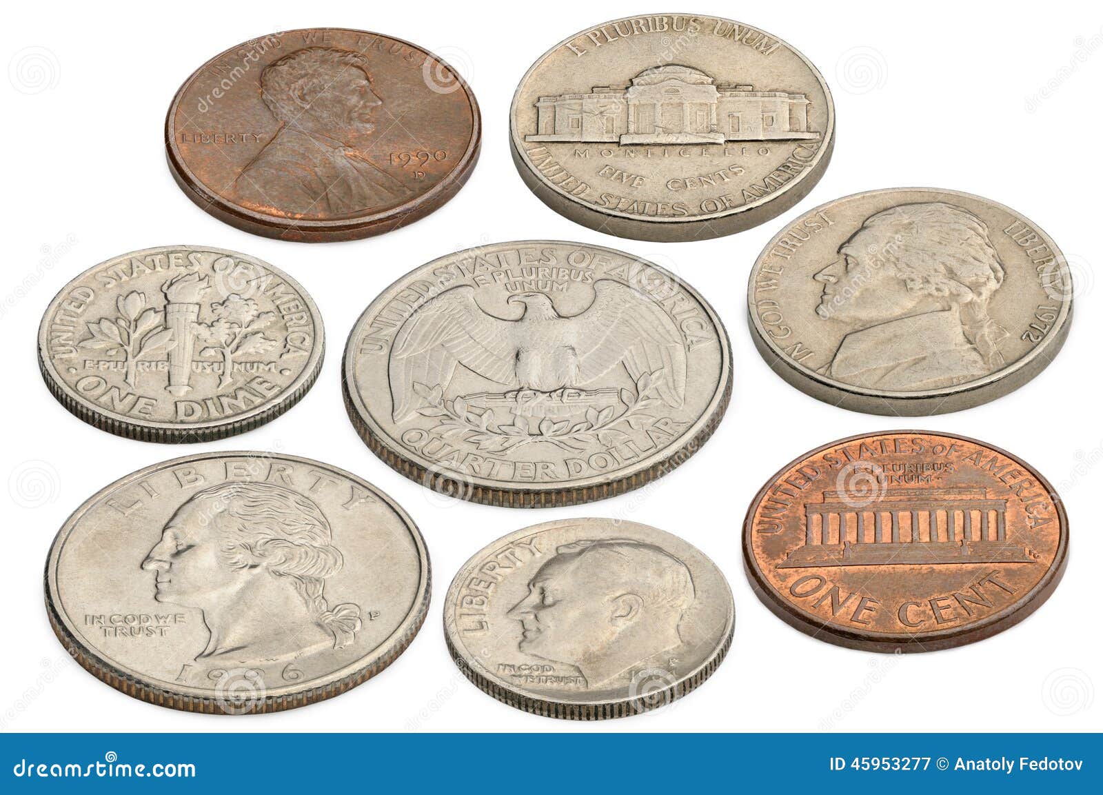 US Coins Isolated on a White Background Stock Image - Image of cent ...