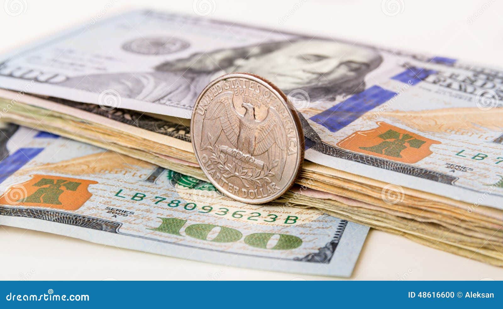 US Currency with One Quarter Coin Stock Photo - Image of capitol ...