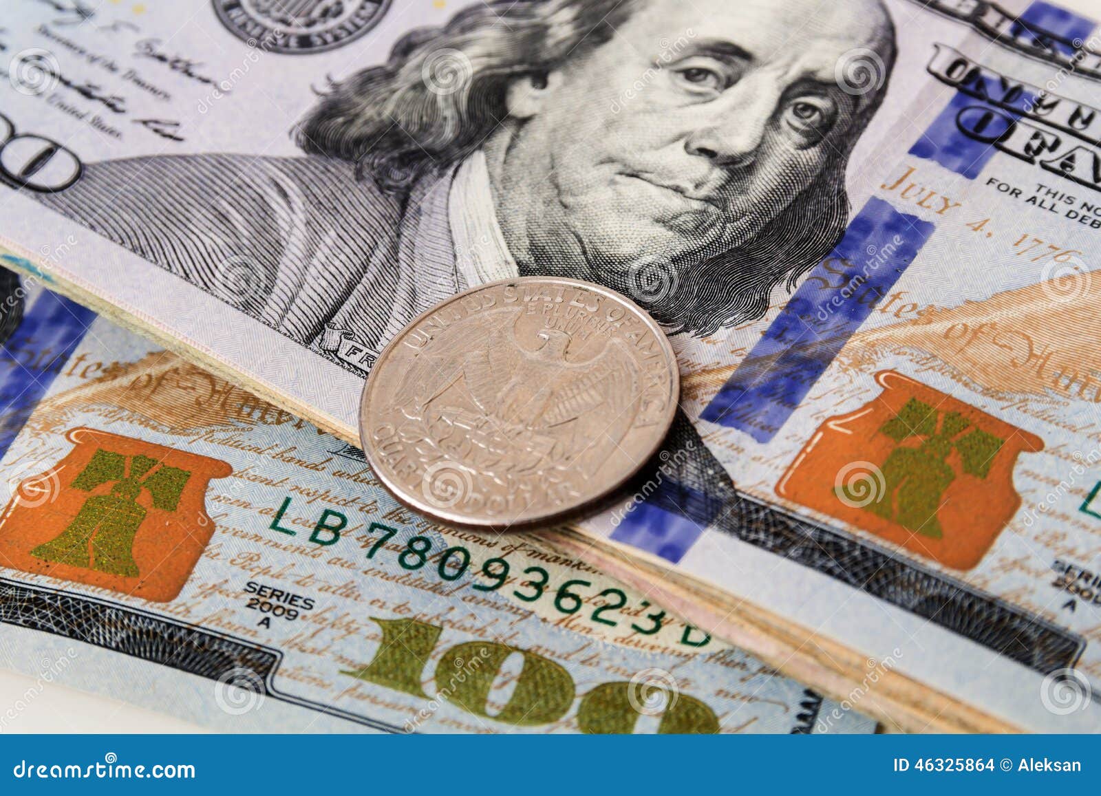US Currency with One Quarter Coins Stock Photo - Image of funds, metall ...