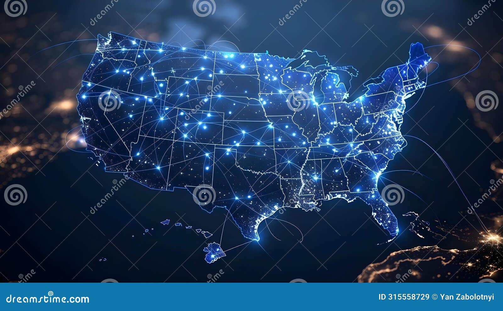 US Data Network Map - Connectivity Across America. Concept Internet ...