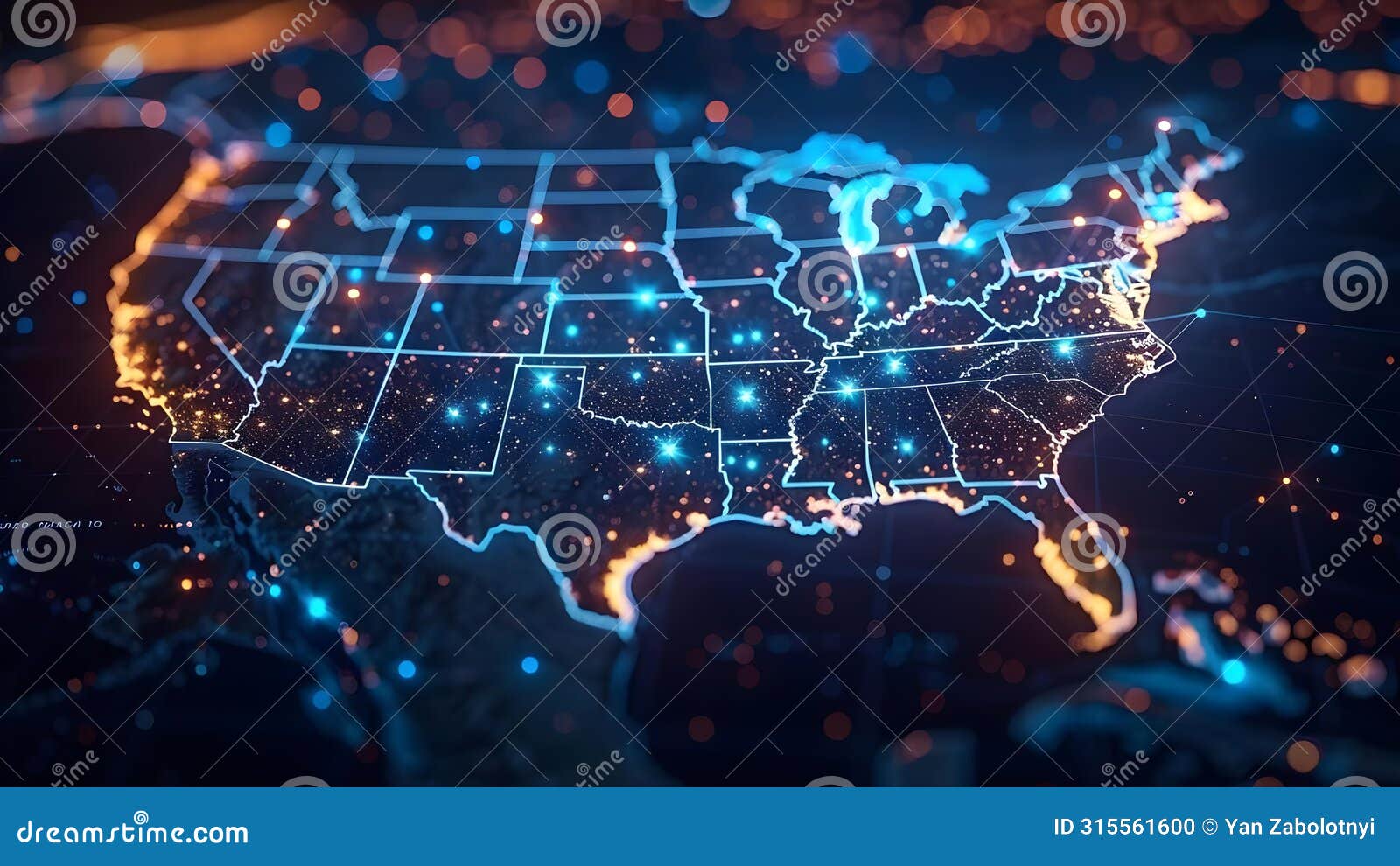 US Digital Connectivity Map - Cyber Tech and Data Flow. Concept US ...