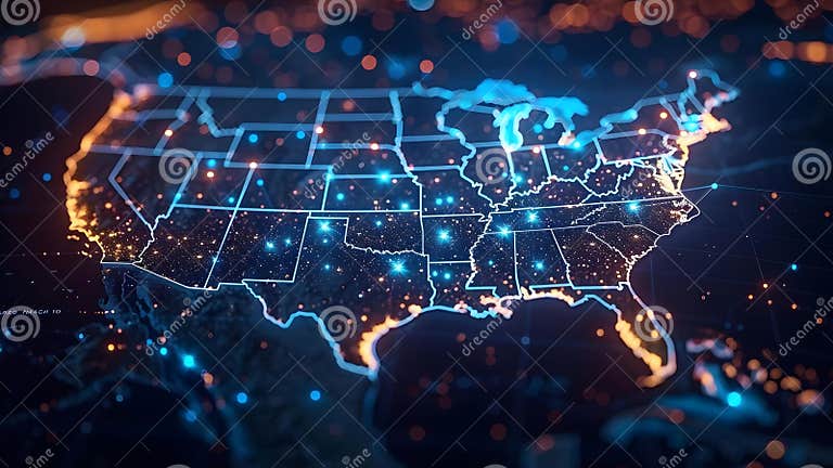 US Digital Connectivity Map - Cyber Tech and Data Flow. Concept US ...