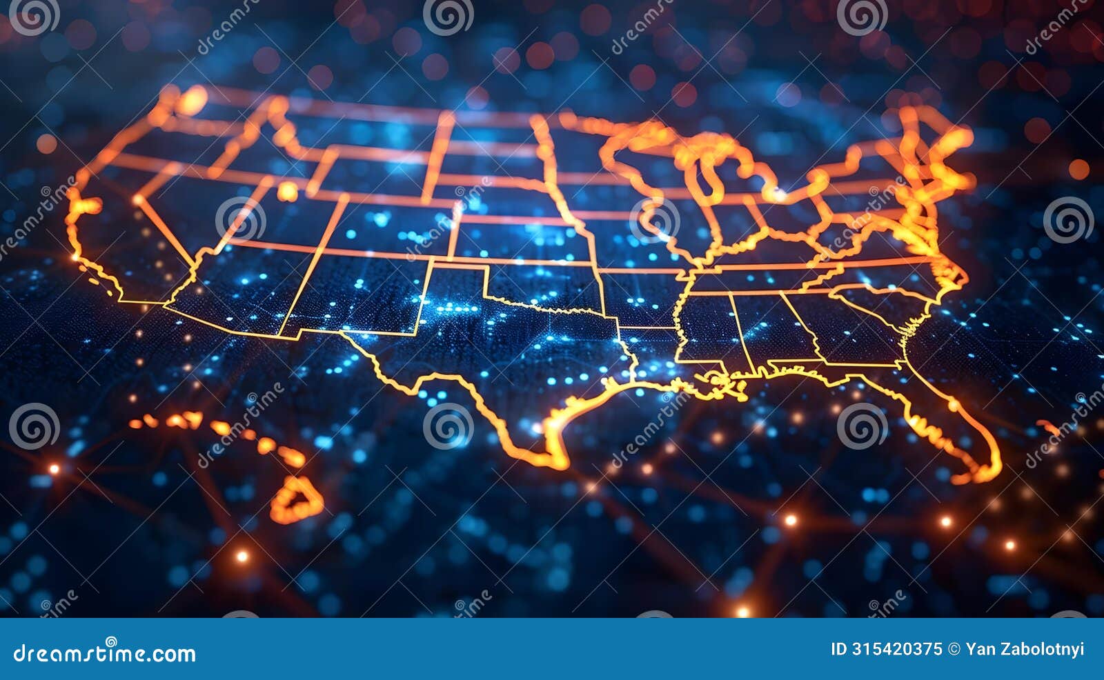 US Digital Connectivity Map in Neon Blue. Concept Technology ...