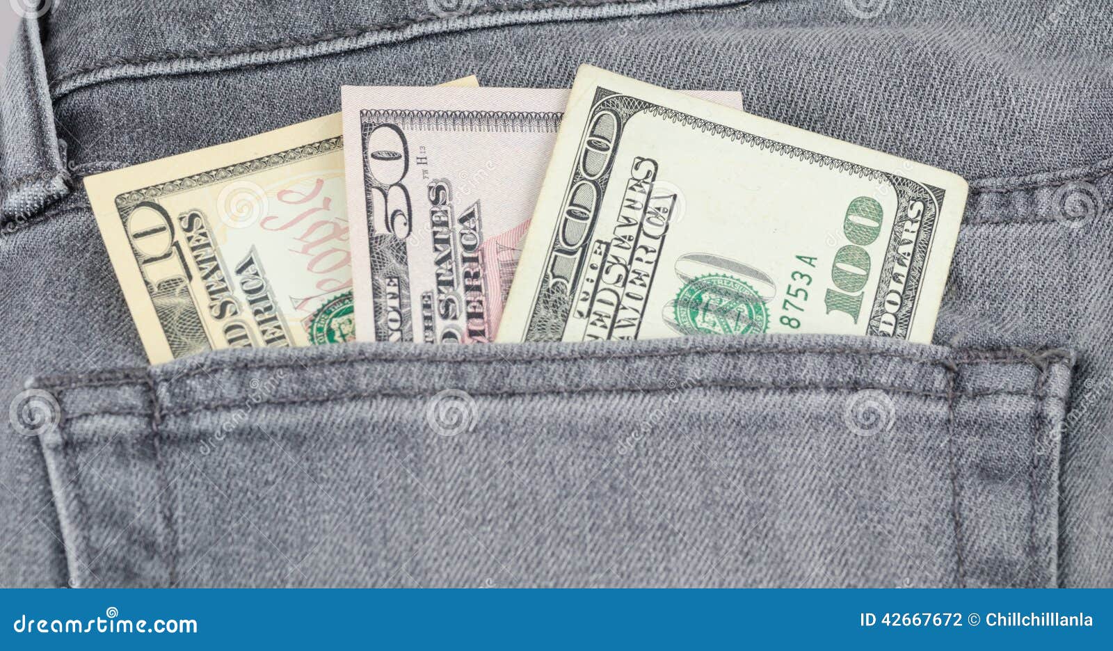 US Dollar Banknote in the Grey Jean Pocket Stock Photo - Image of ...