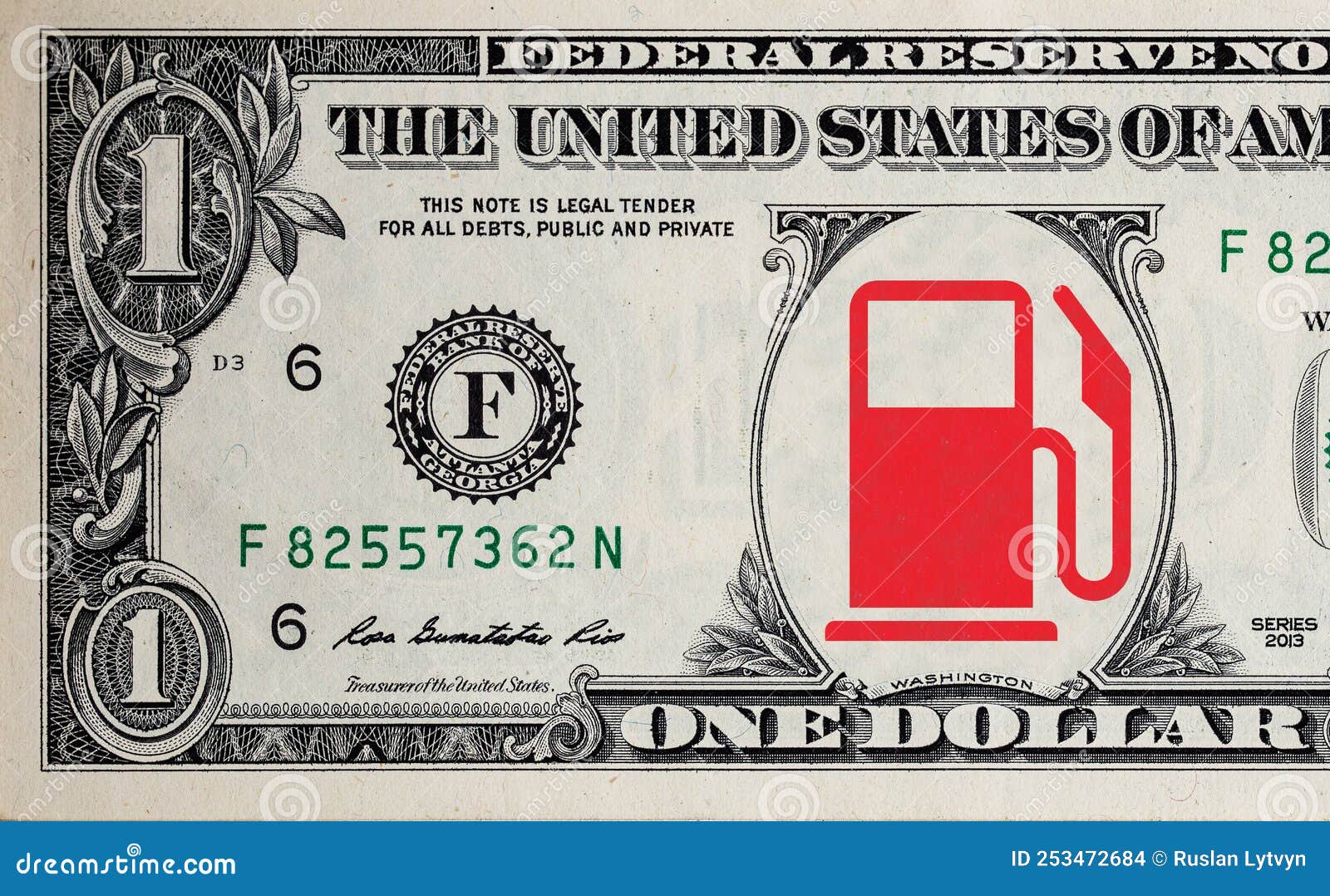 1 US-Dollar-Banknote Mit Rotem Tankstellensymbol Stockfoto - Bild von ...