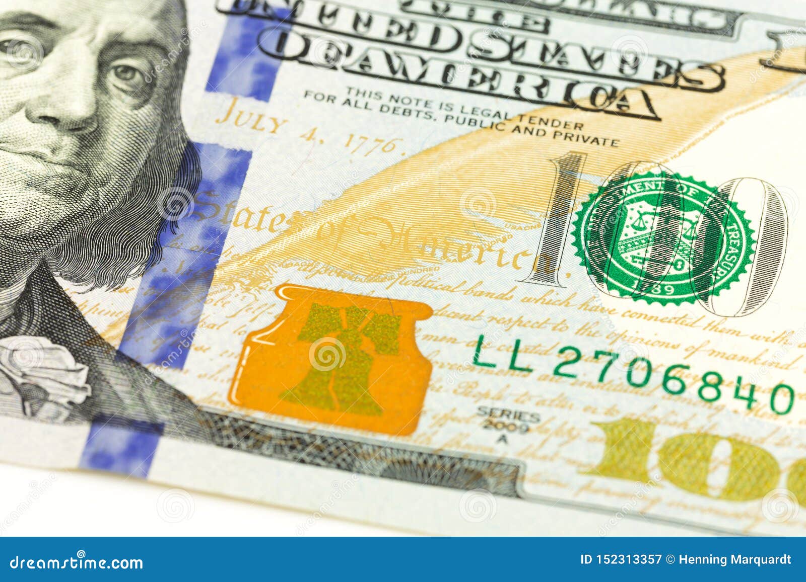 100 Us-dollar Banknote Obverse Detail Stock Image - Image of cash ...