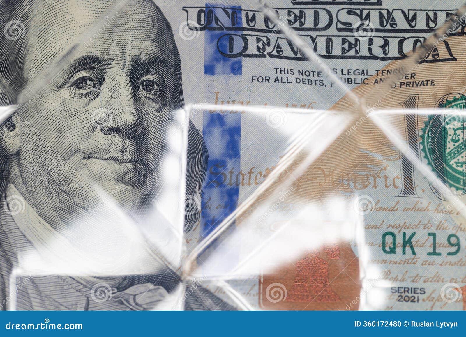 US 100 Dollar Banknote Under Transparent Curved Plastic Stock Photo ...
