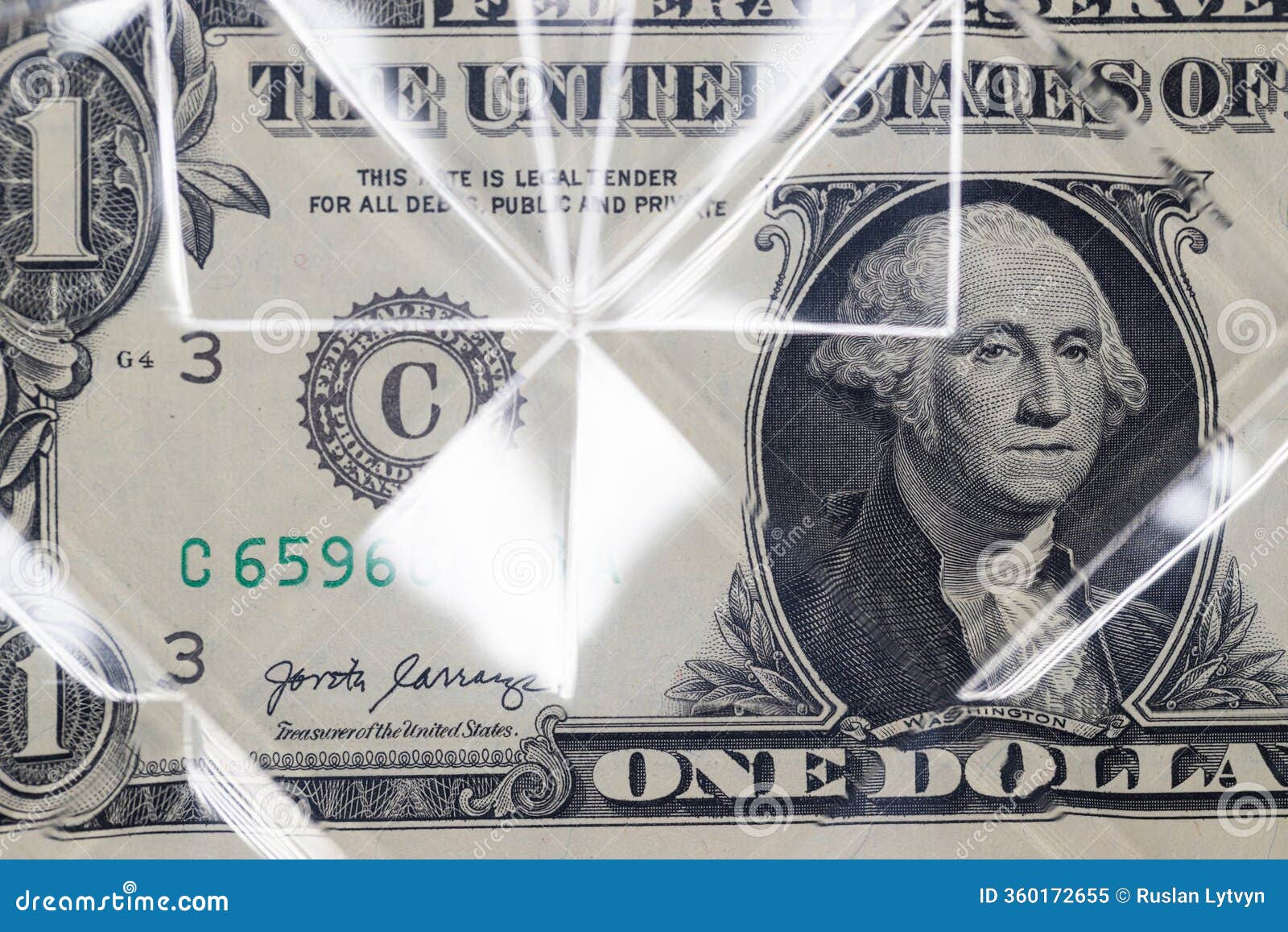 US 1 Dollar Banknote Under Transparent Curved Plastic Stock Image ...