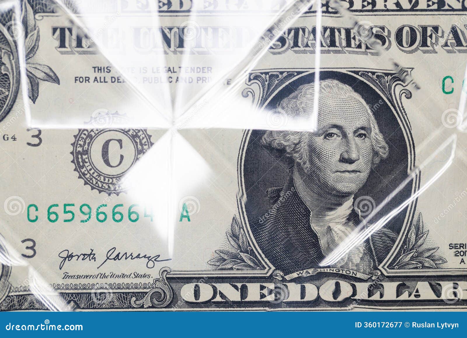 US 1 Dollar Banknote Under Transparent Curved Plastic Stock Image ...