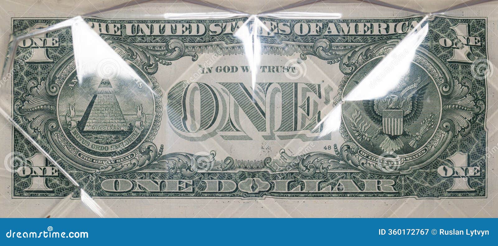 US 1 Dollar Banknote Under Transparent Curved Plastic Stock Image ...