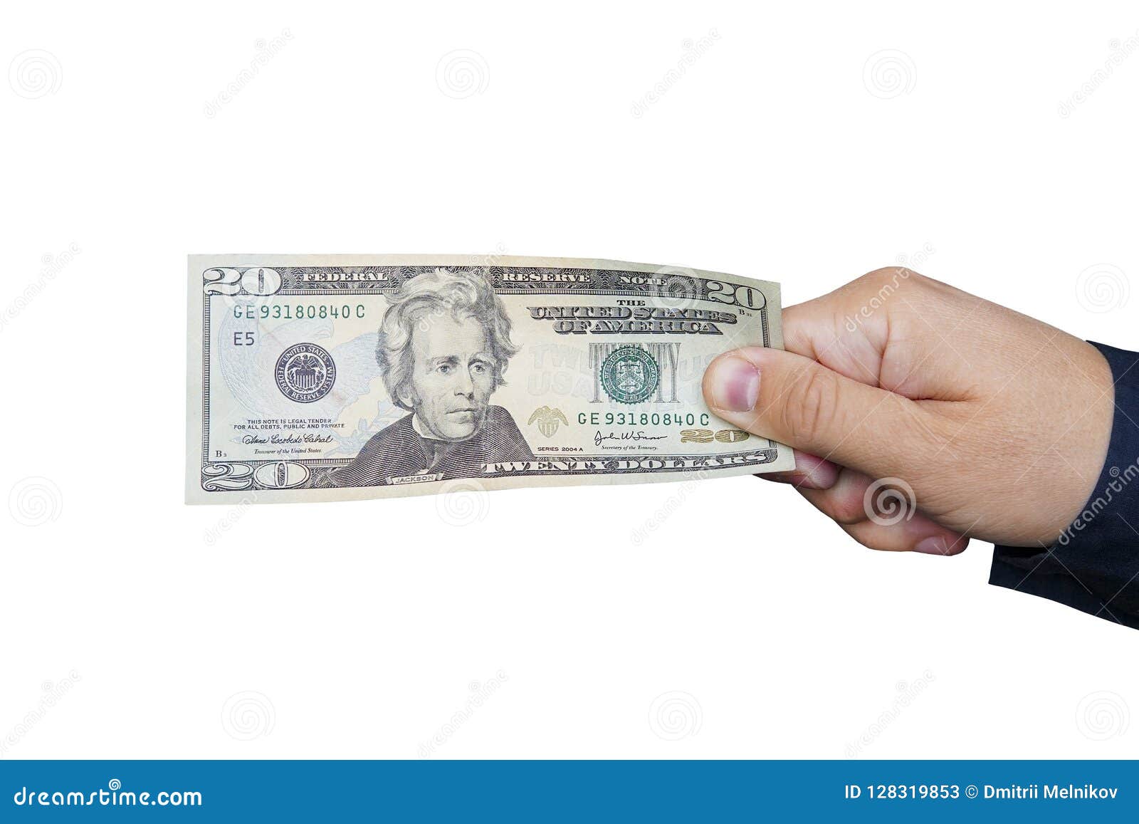 20 US Dollar Banknotes in Hand Isolated White Background. Stock Image ...