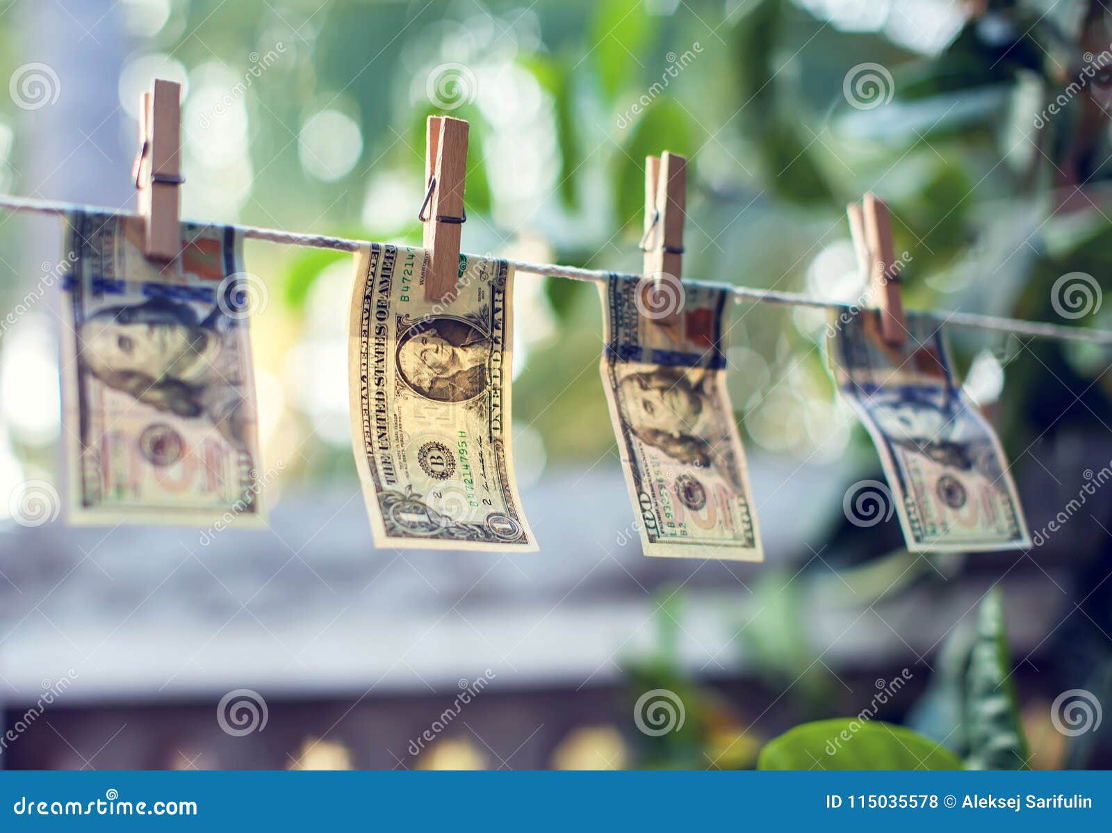 US Dollar Banknotes Hanging on Rope Money Laundering Conept Stock Photo ...