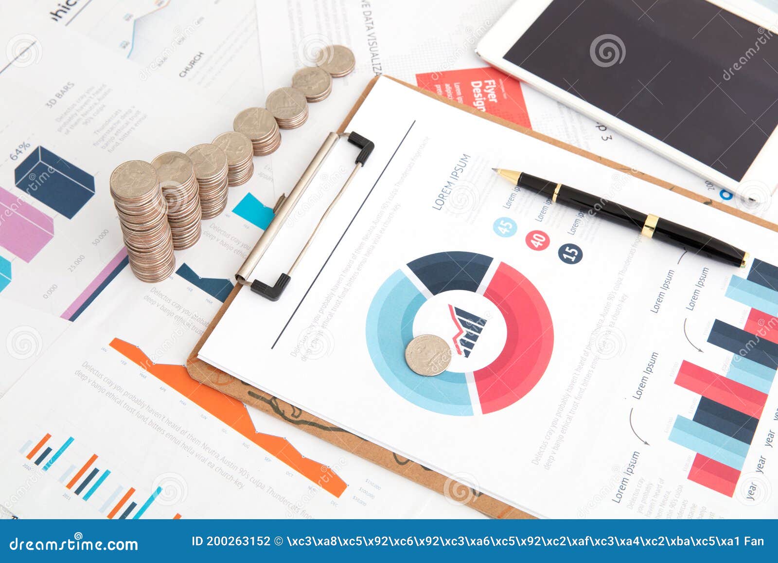 US Dollar Coins and Financial Materials and Other Related Still Life ...