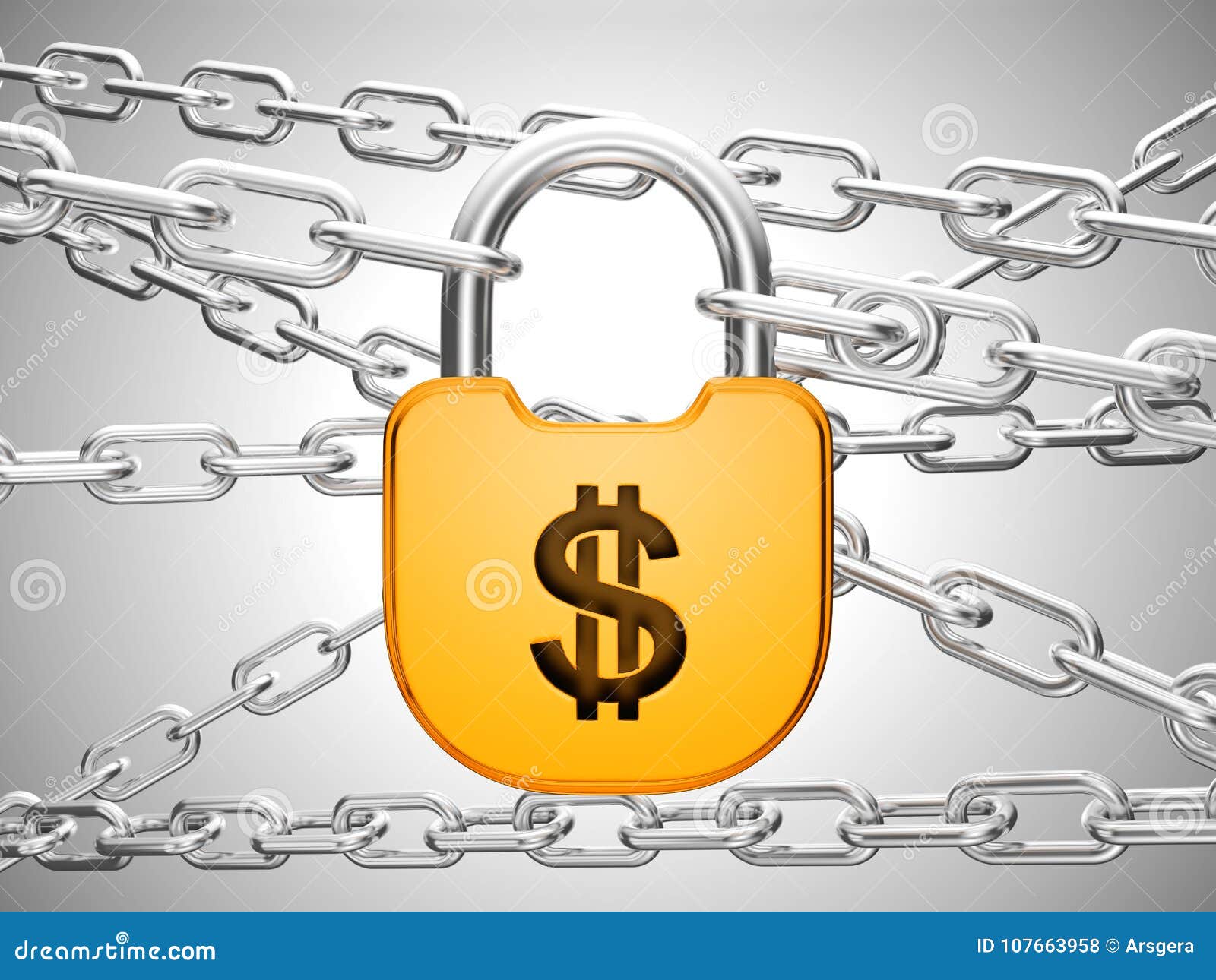 Dollar Safety Concept: Padlock and Chains Stock Illustration ...
