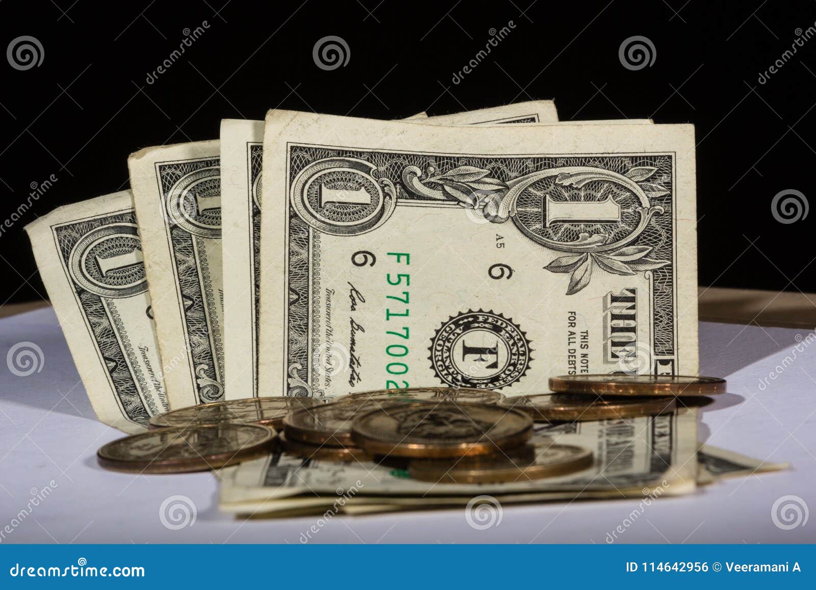 US dollar note and coins stock photo. Image of america - 114642956