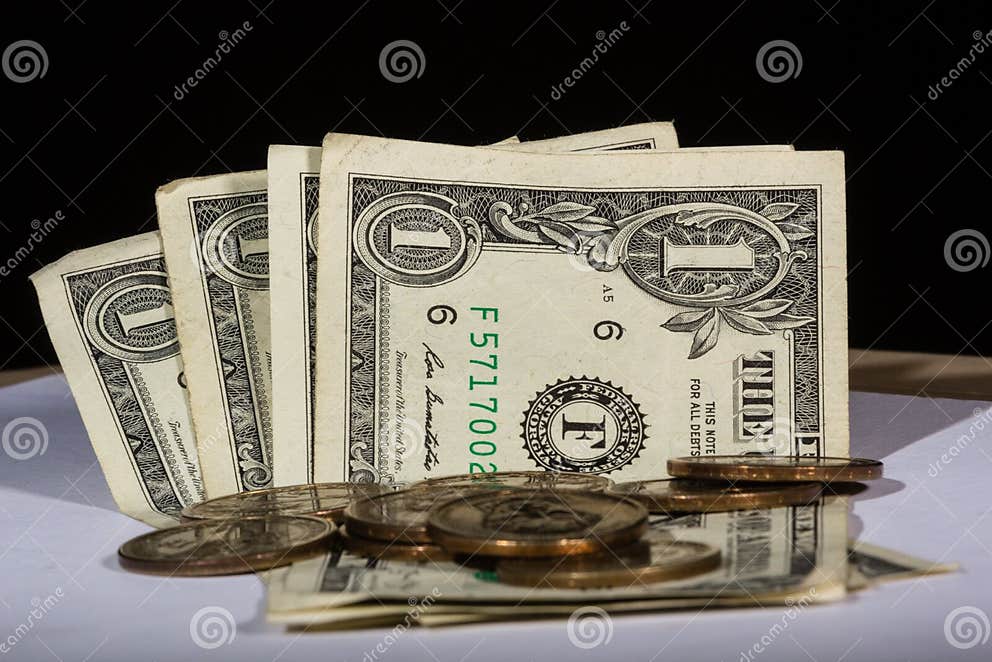 US dollar note and coins stock photo. Image of america - 114642956