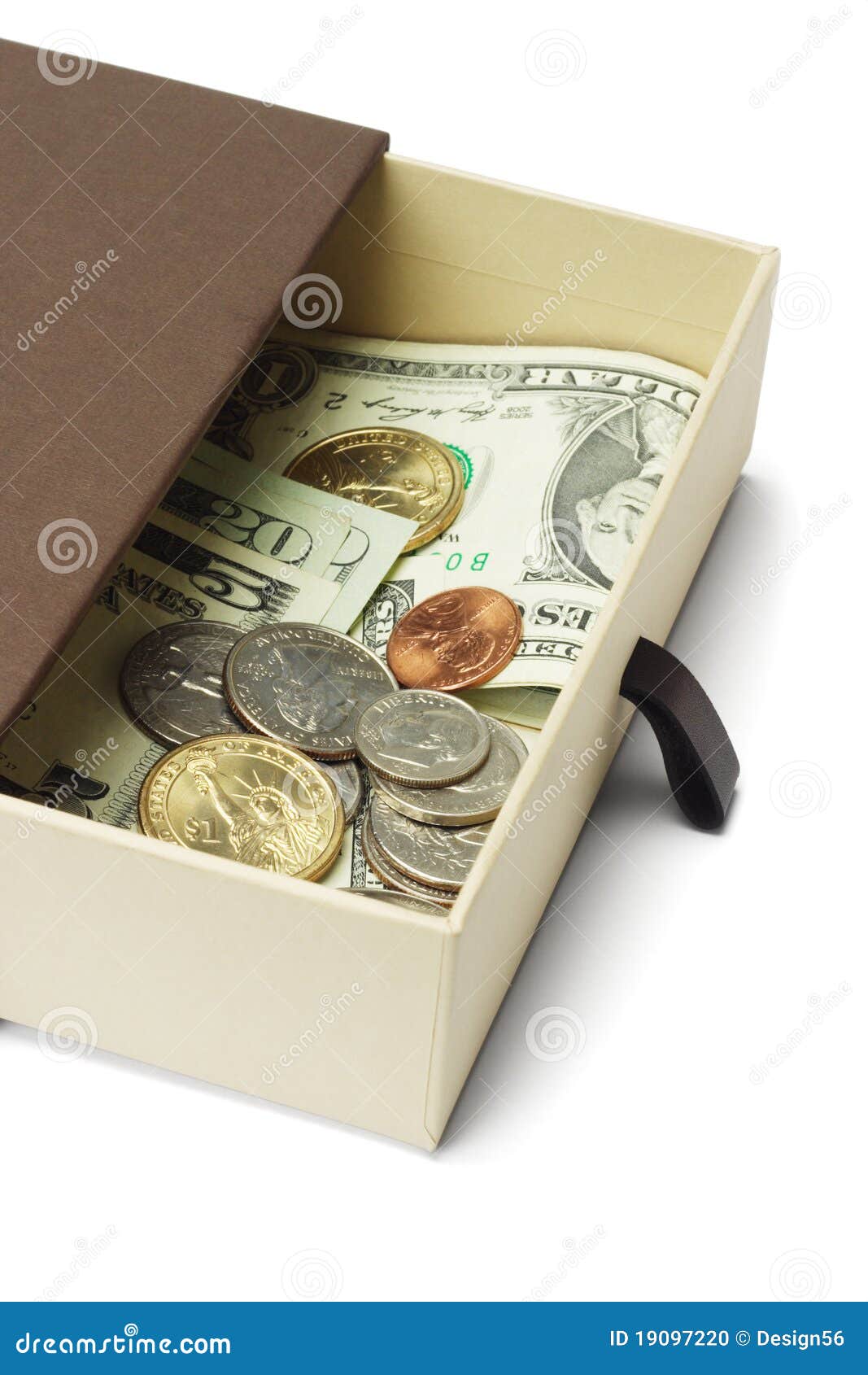 US Dollar Notes and Coins in Gift Box Stock Photo - Image of cash, safe ...