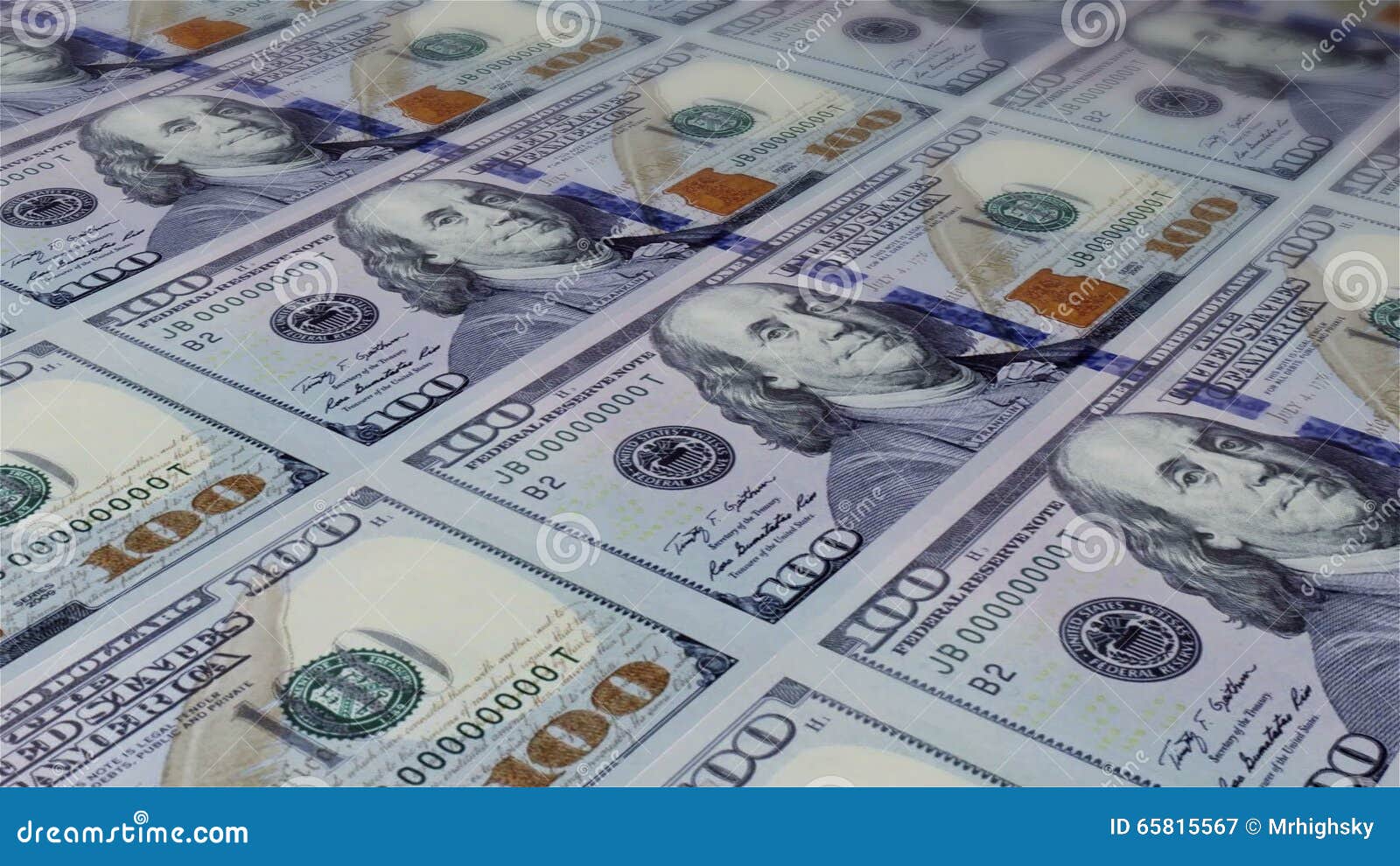 US 100 Dollar Notes Sheets Being Printed and Stacked Stacked Stock ...