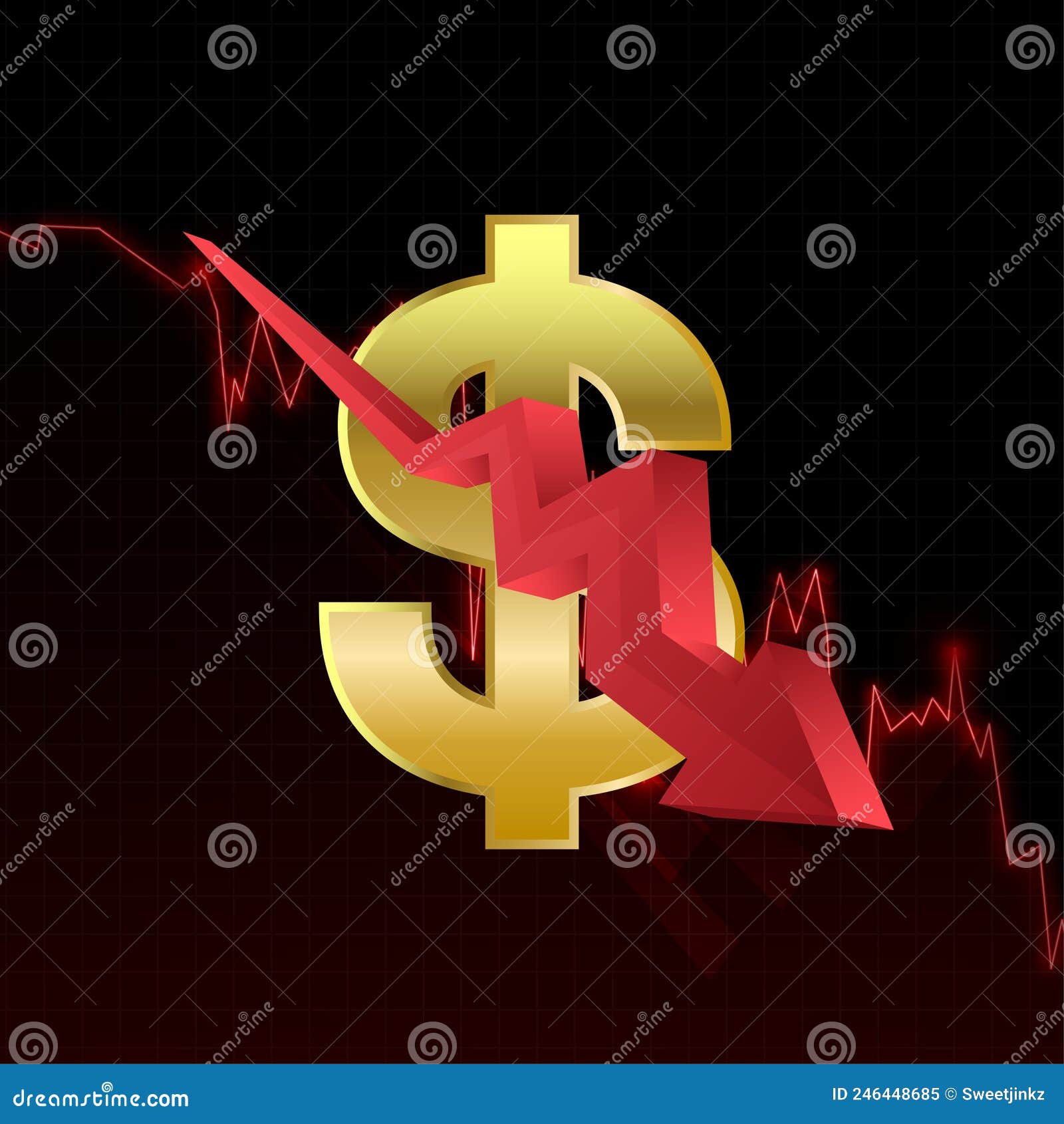 US Dollar Red Downfall Crisis of Economy. Vector Illustration Stock ...