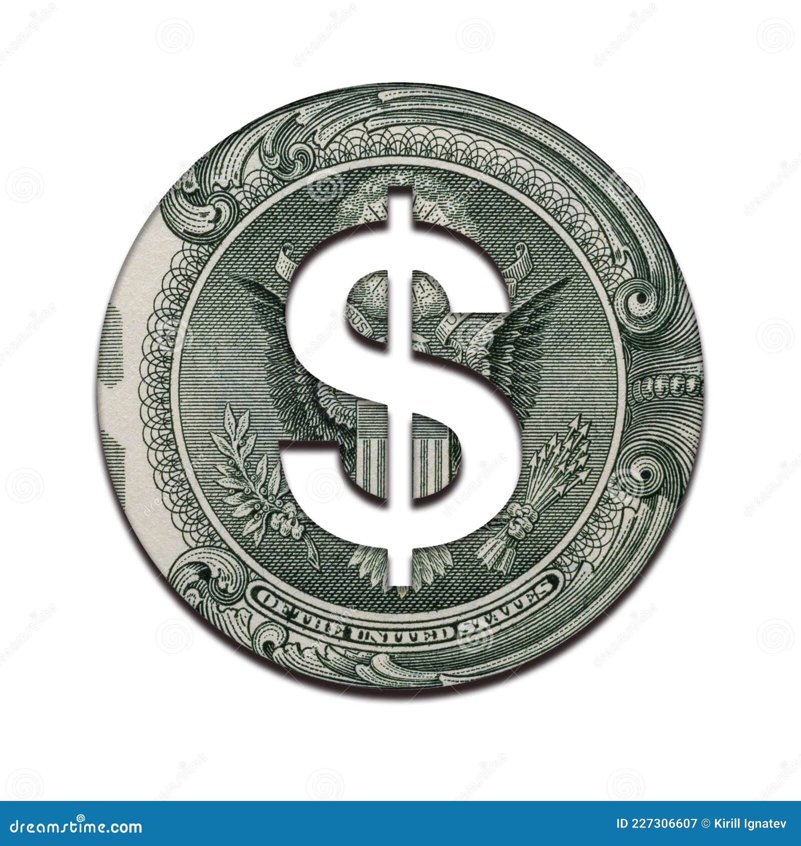 US Dollar Sign Icon with Real One Dollar Bill Banknote Texture Isolated ...