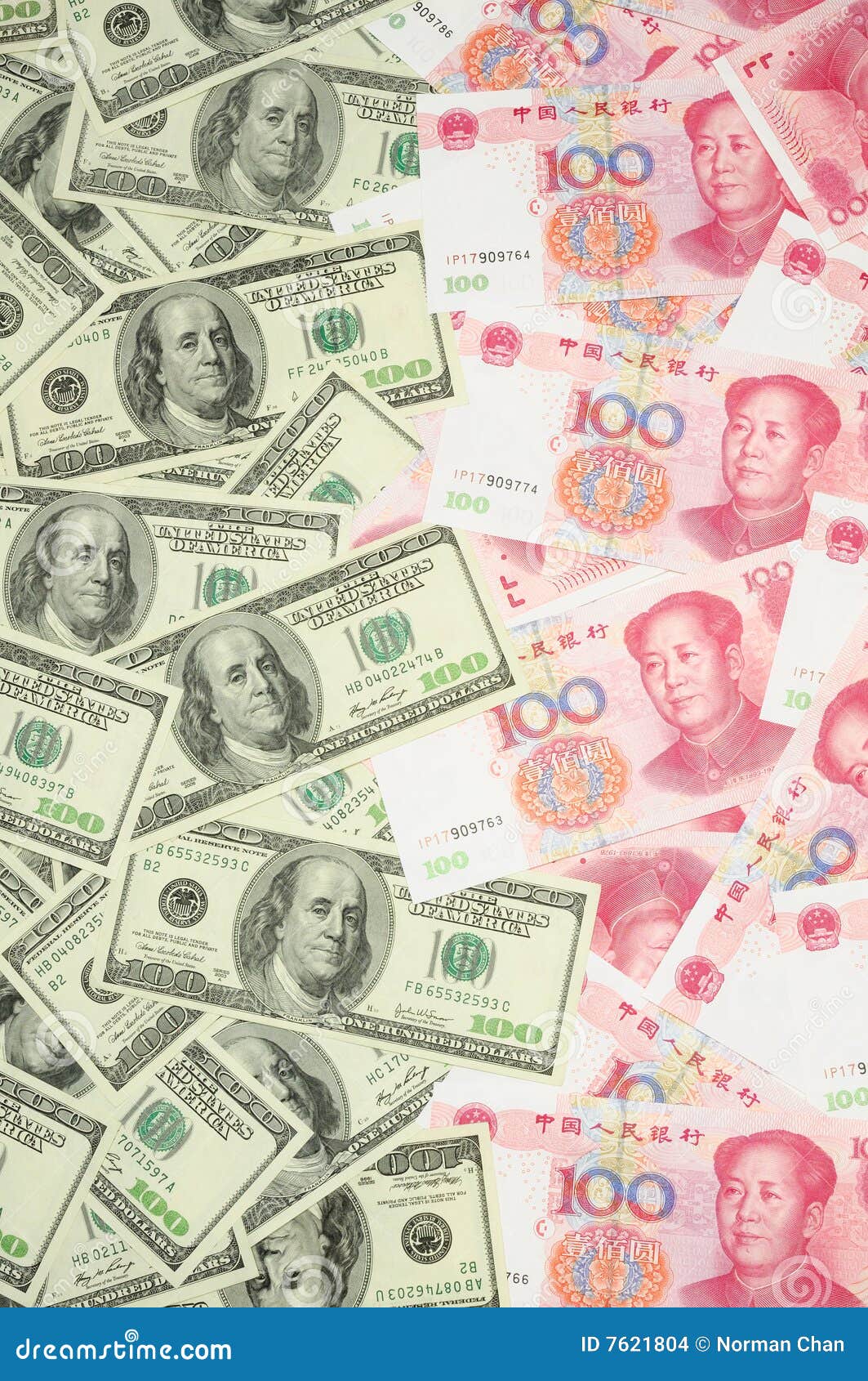 US Dollar And China Yuan Banknote On White Background. Its Is Symbol ...