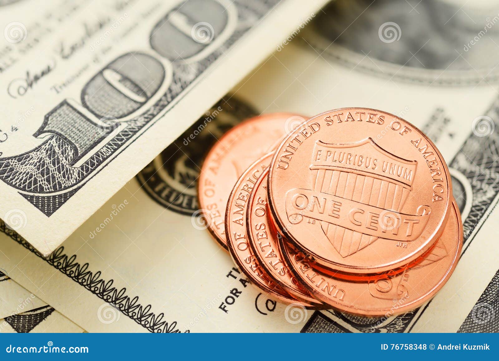 US dollars and cents stock photo. Image of cash, change - 76758348