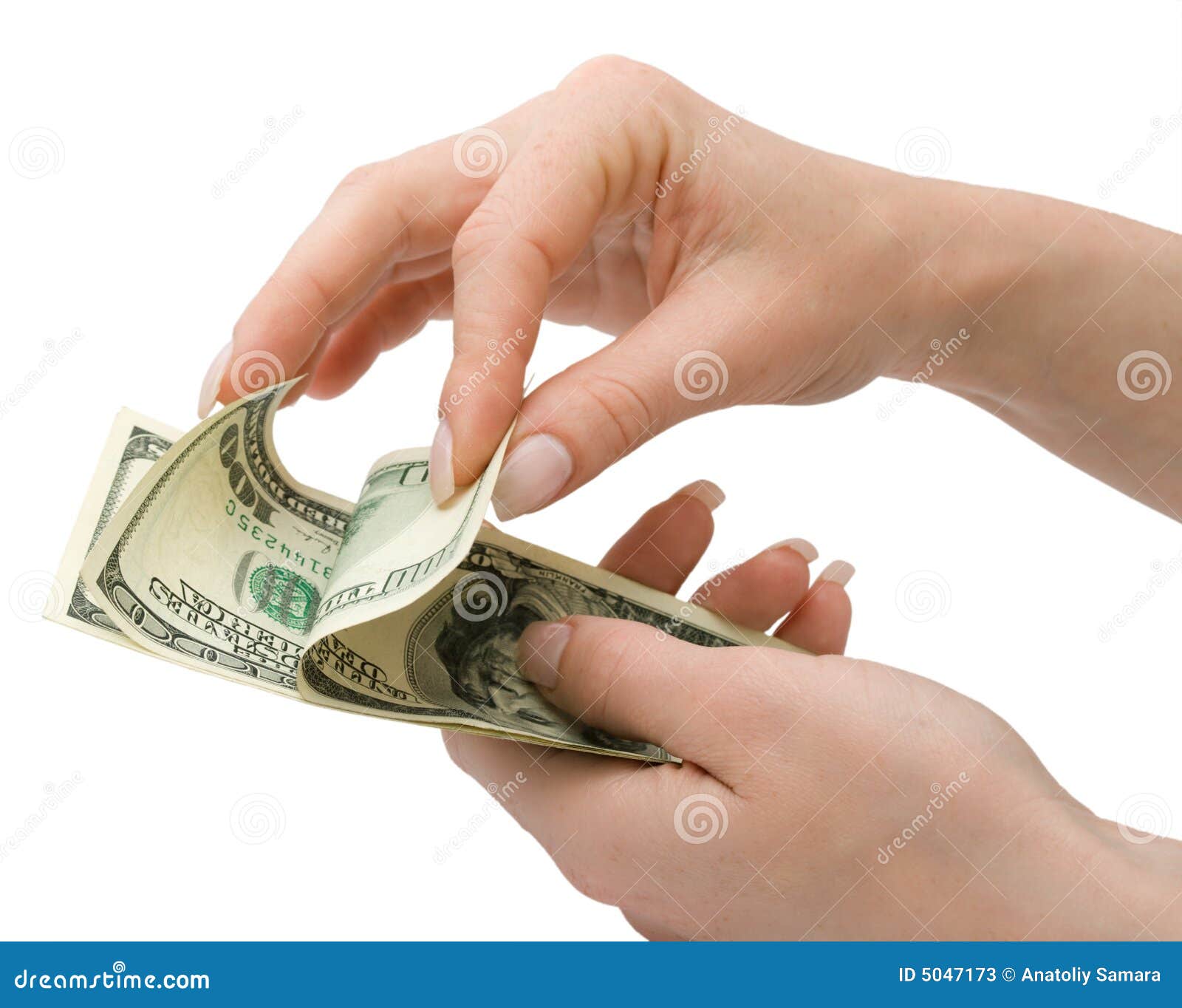 US Dollars in Womans Hand, Isolated Stock Image - Image of bill, greed ...