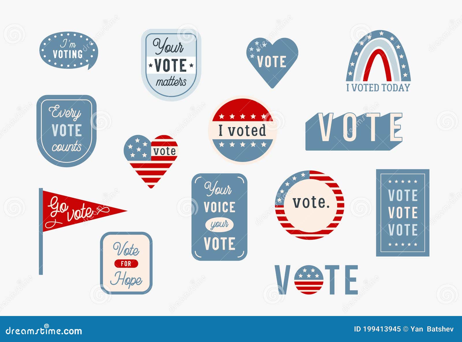 US Election Day And Voting Theme Stickers And Badges. Vector Design ...