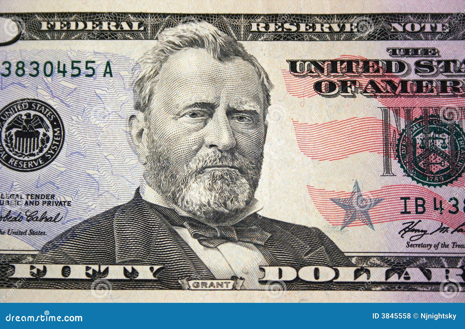 Fifty Dollar Bill Obverse. Portrait Of U.S. Statesman Inventor And ...