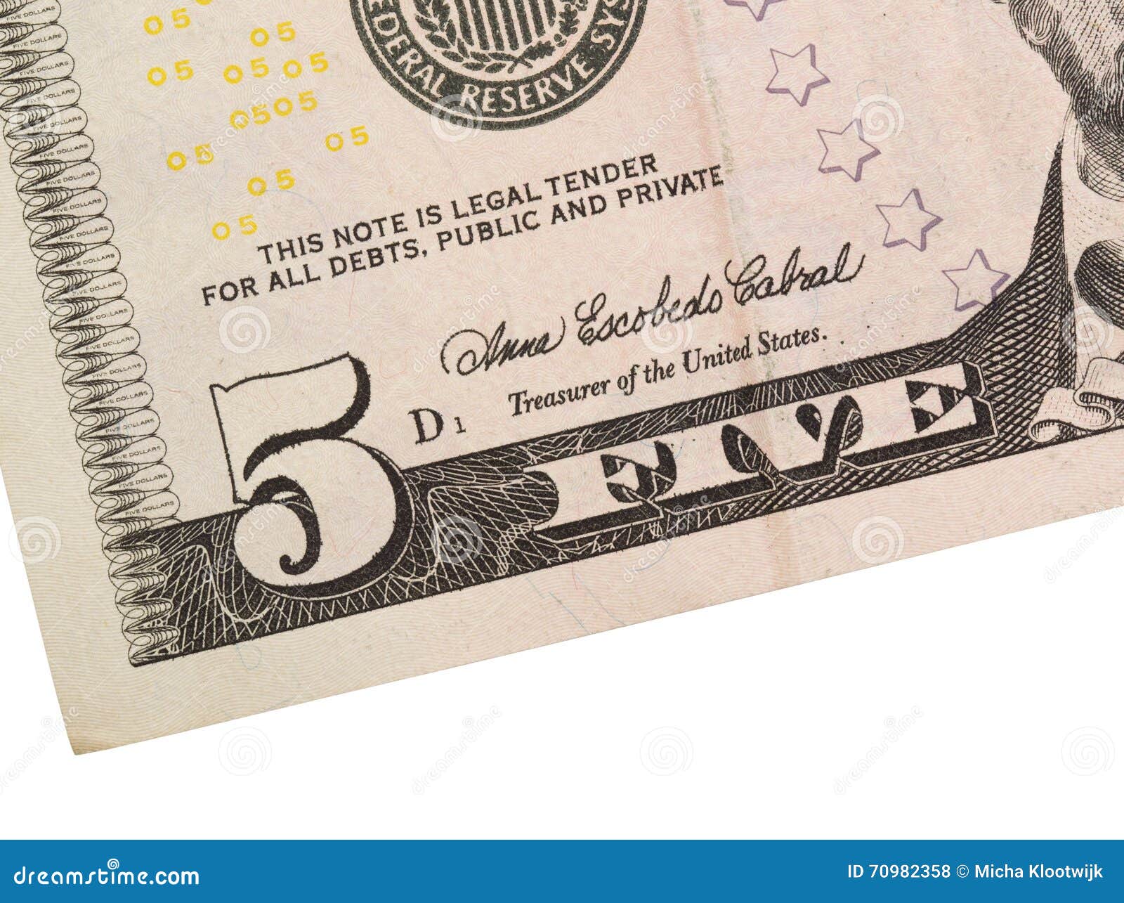 US Five Dollar Bill, Close Up Stock Photo - Image of green, details ...