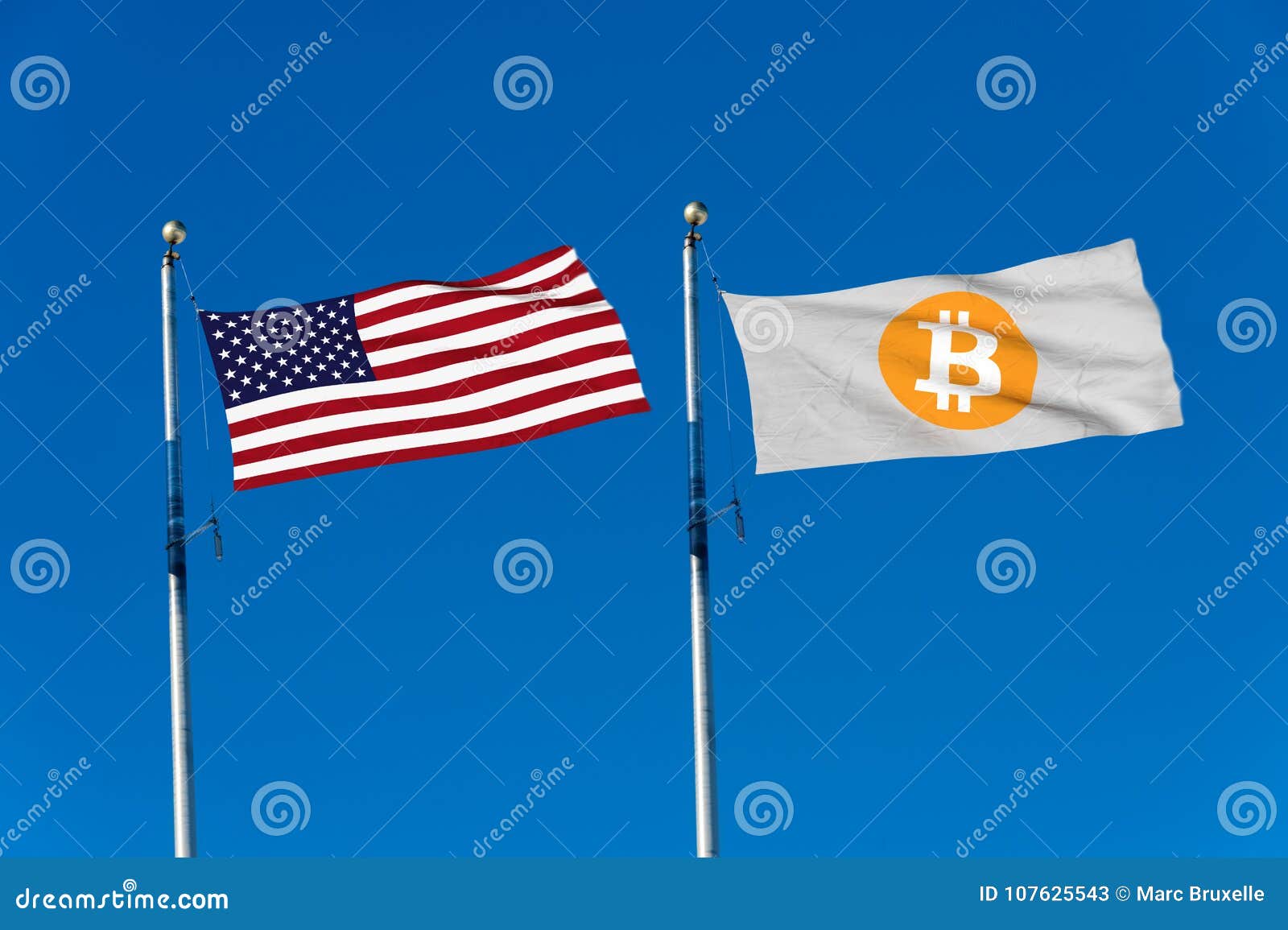 US flag and Bitcoin Flag stock illustration. Illustration of finance ...