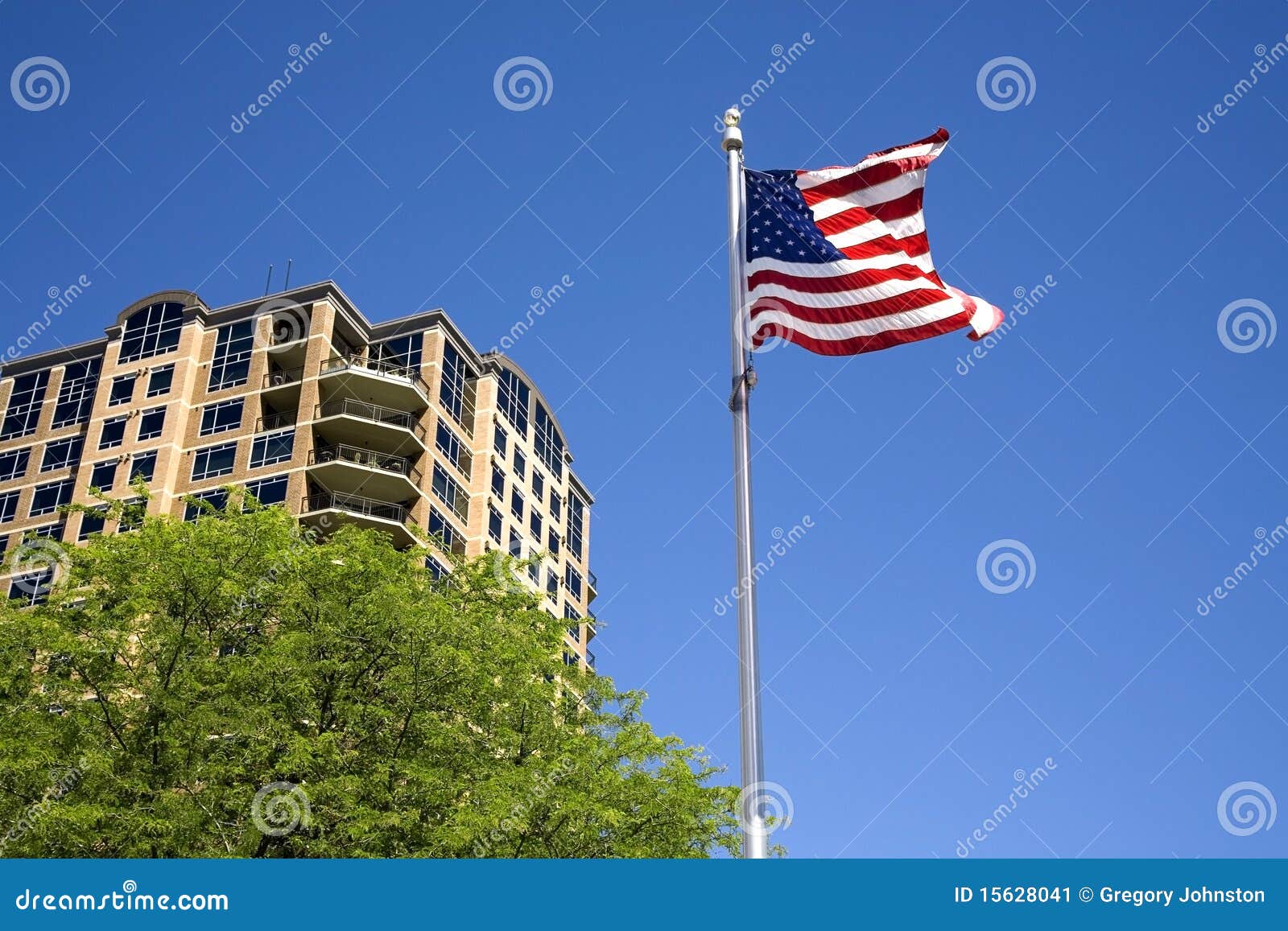 US flag by a building. stock image. Image of metal, american - 15628041