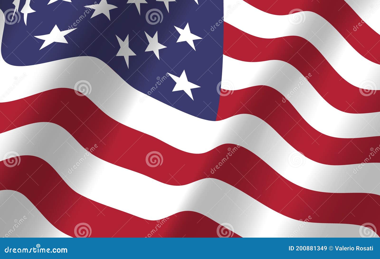 The US Flag Flapping in the Wind Stock Illustration - Illustration of ...