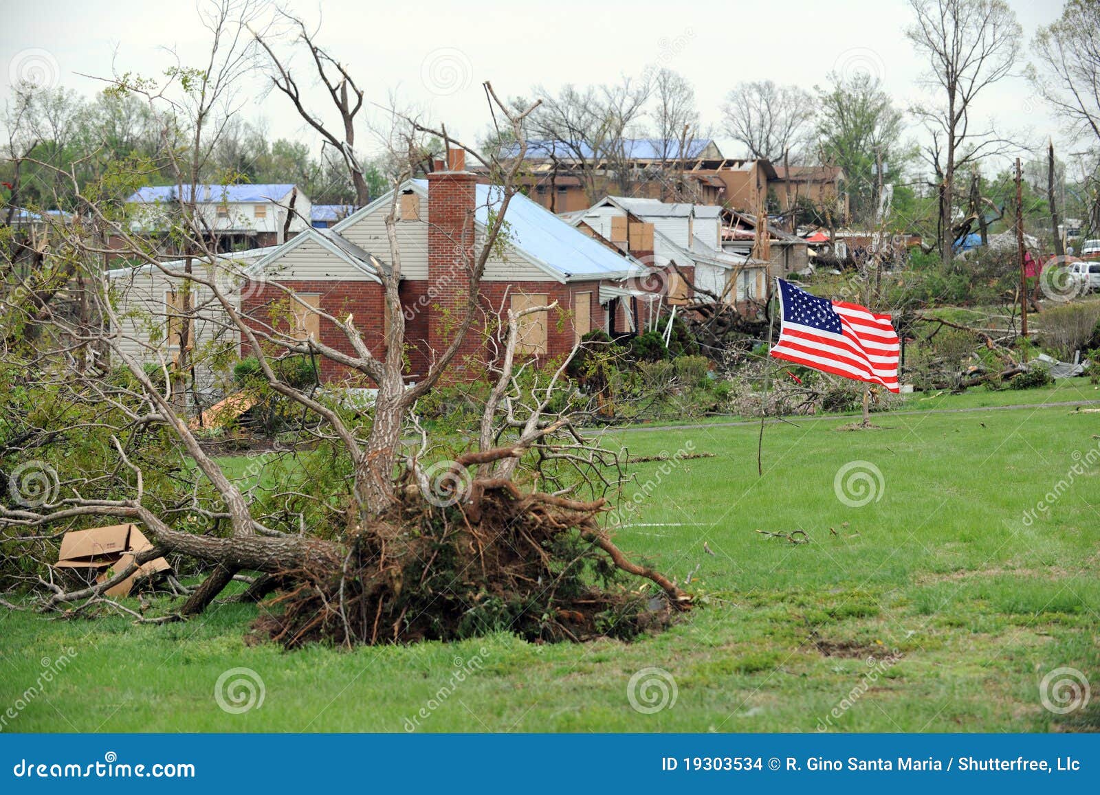 A US Flag Flies Amidst Tornado Damage Editorial Stock Image - Image of ...
