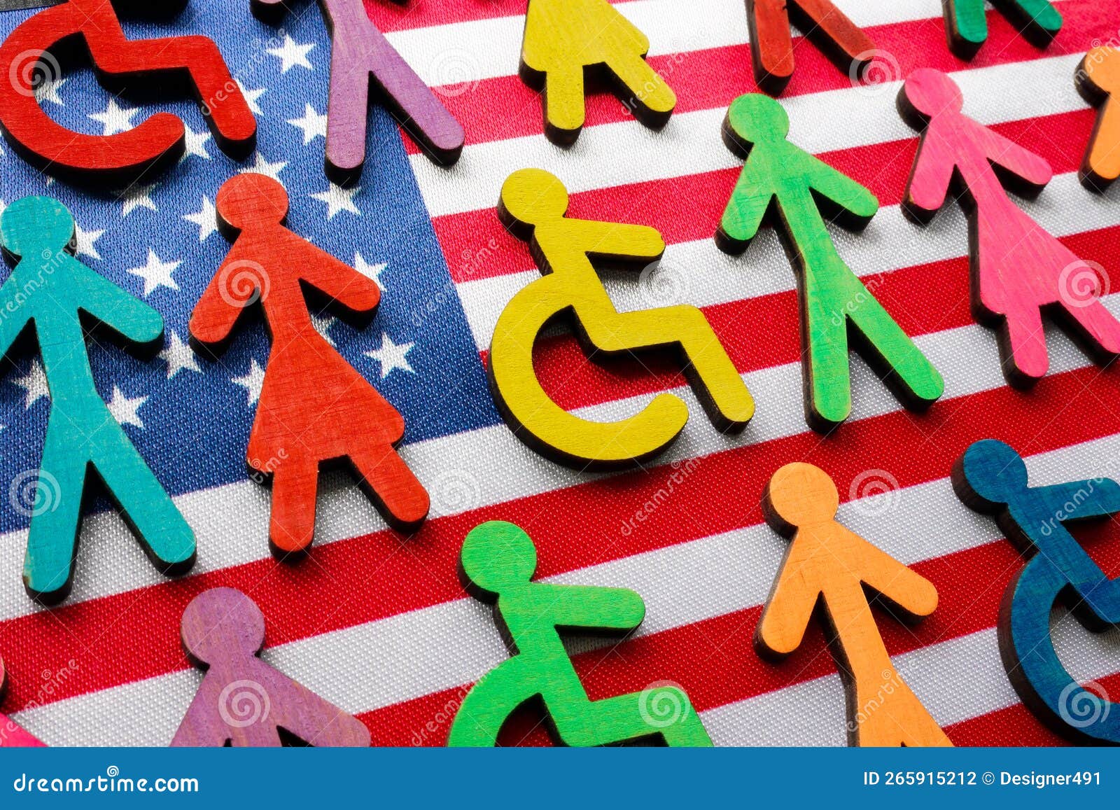 US Flag and Multi-colored Figures with the Symbol of a Disability ...