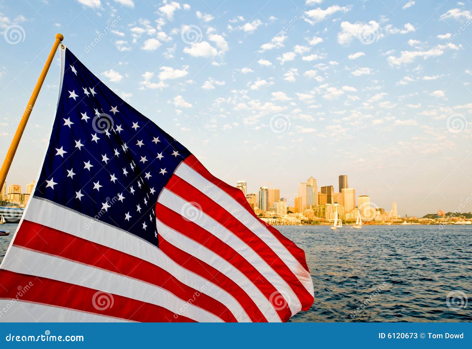 US Flag Over Seattle stock image. Image of stripes, america - 6120673