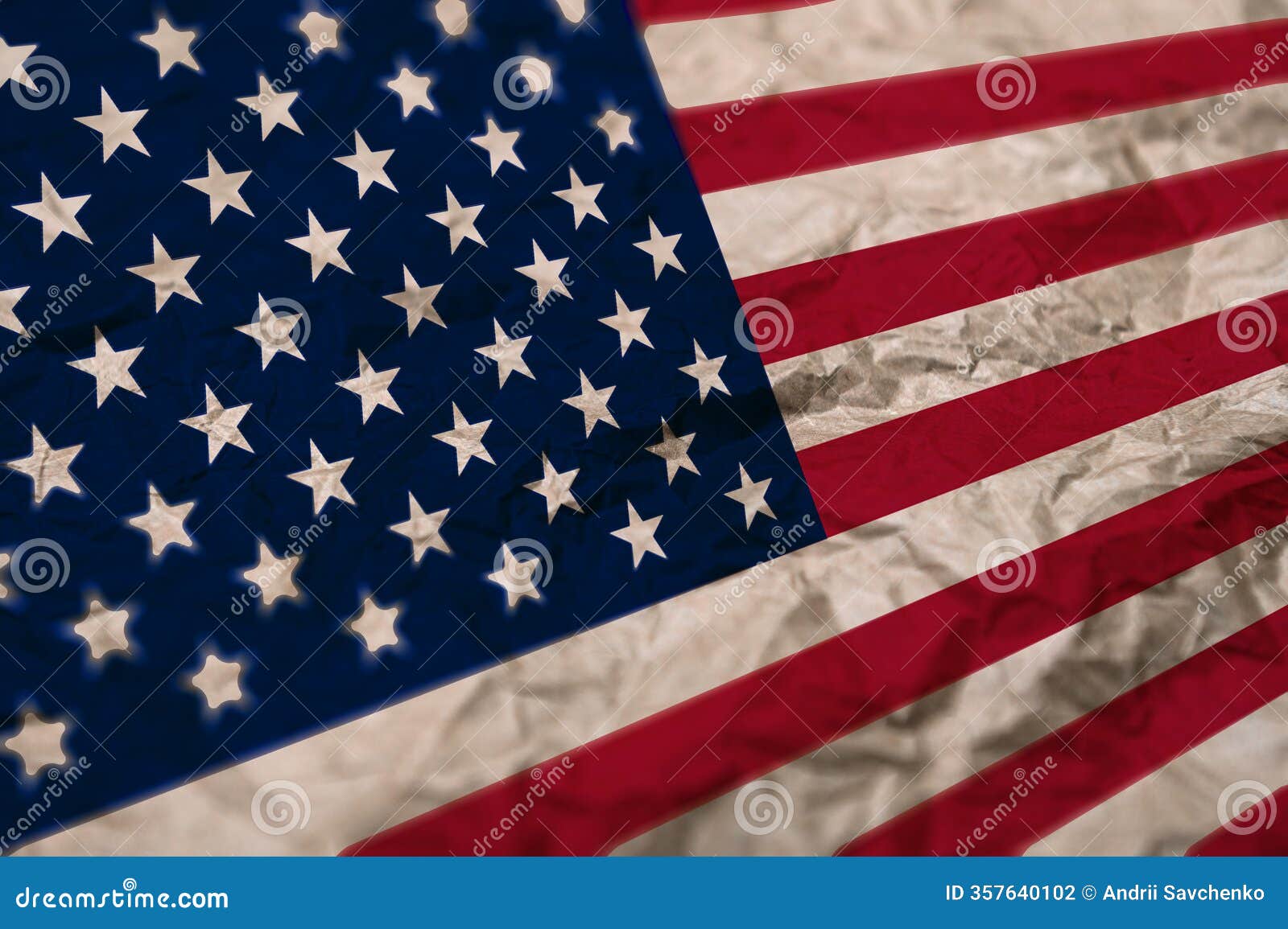 US Flag on Paper. American Flag Painted on Crumpled Craft Paper Stock ...