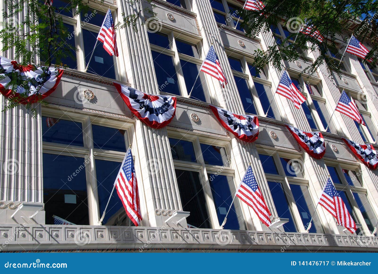 Us flags on building stock image. Image of government - 141476717
