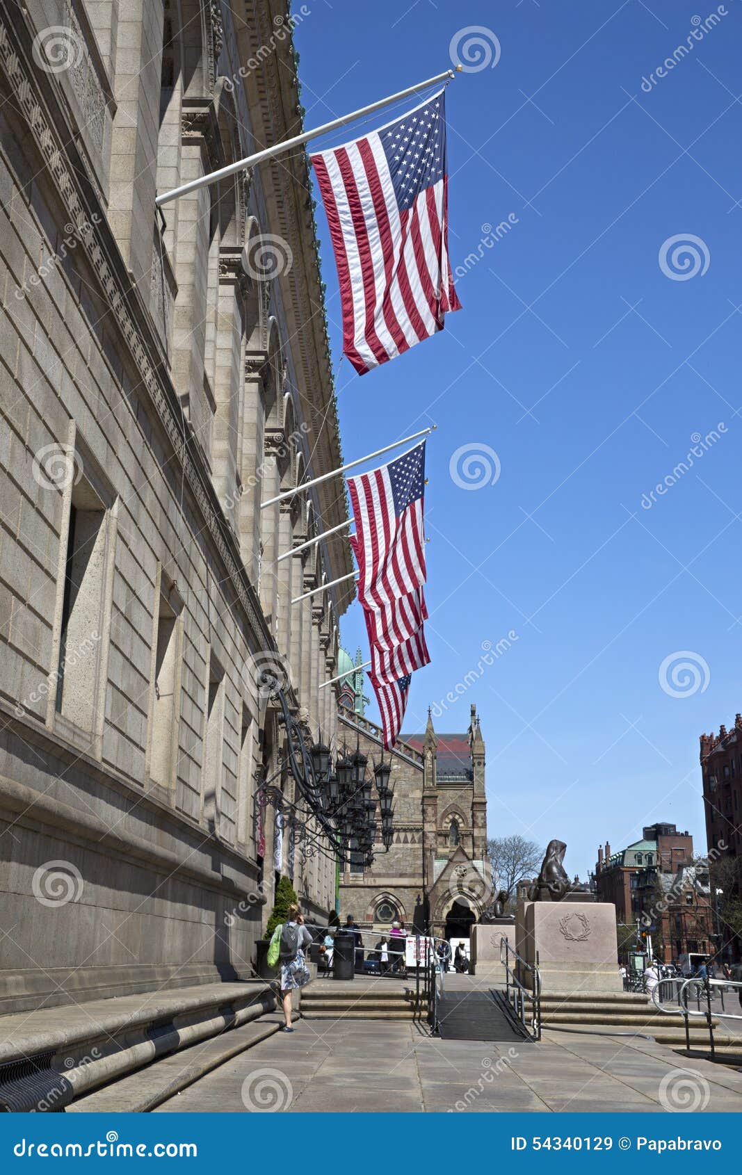 US Flags Outside Boston Public Library in Boston Editorial Stock Image ...