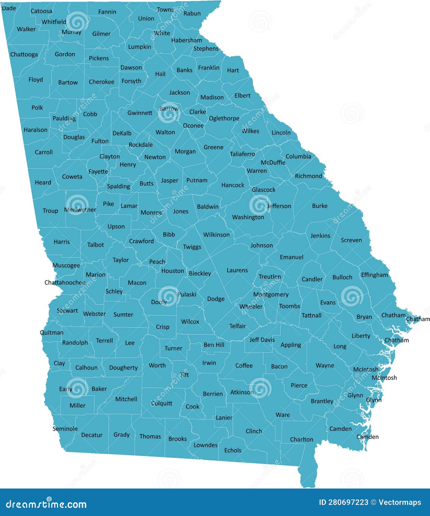 US Georgia county map stock vector. Illustration of shape - 280697223
