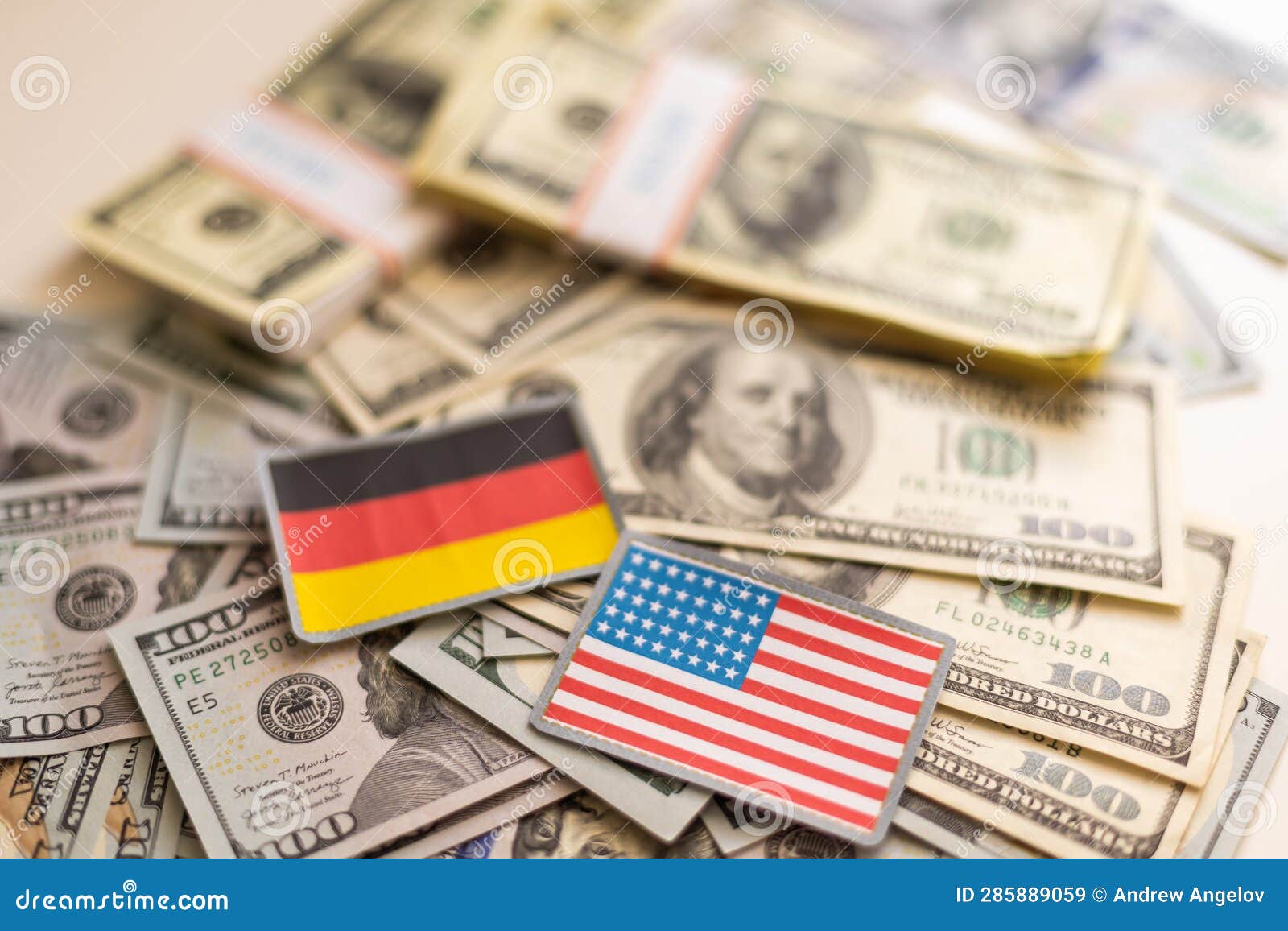 Us and Germany Flags with Euro and Dollar Banknotes Mixed Image Stock ...
