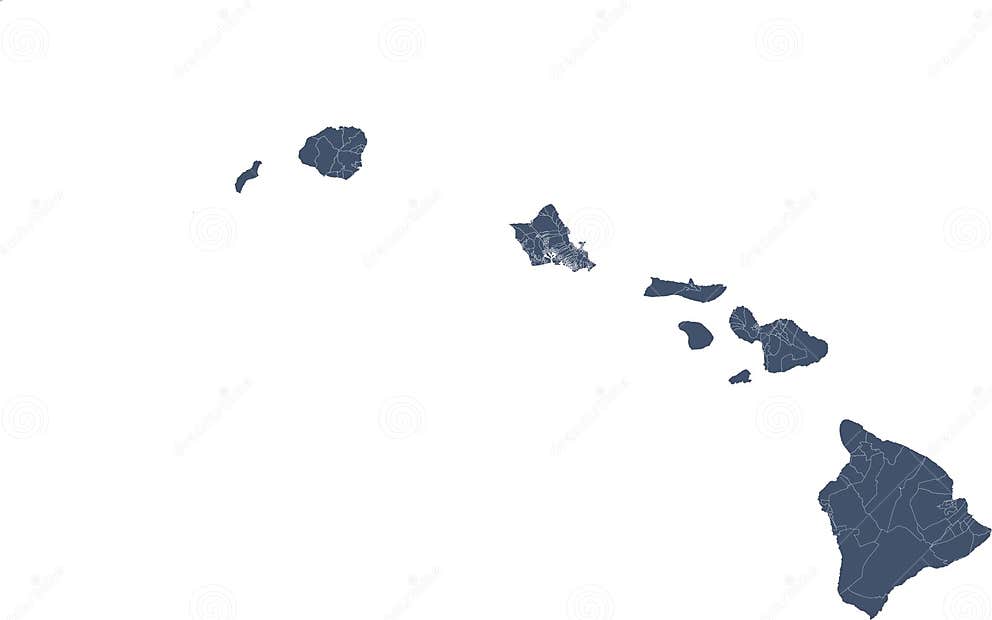 US Hawaii State Map with Census Tracts Boundaries Stock Vector ...