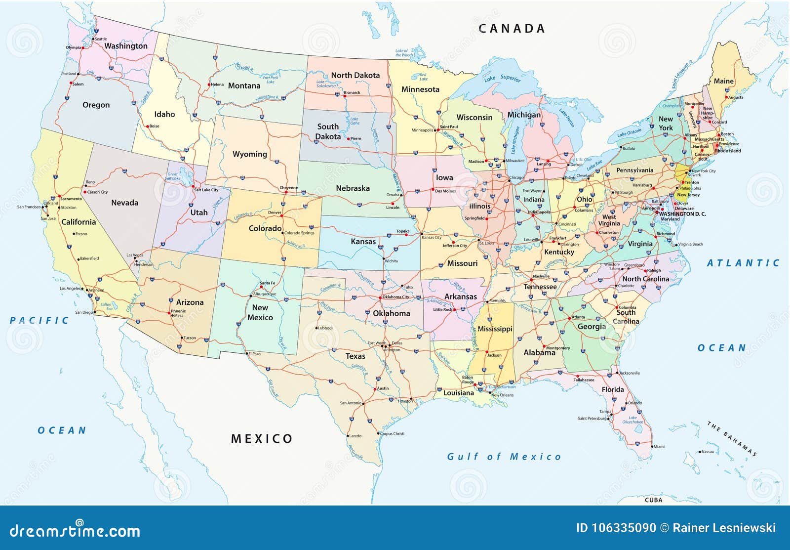 Us Interstate Highway, Administrative and Political Vector Map Stock ...